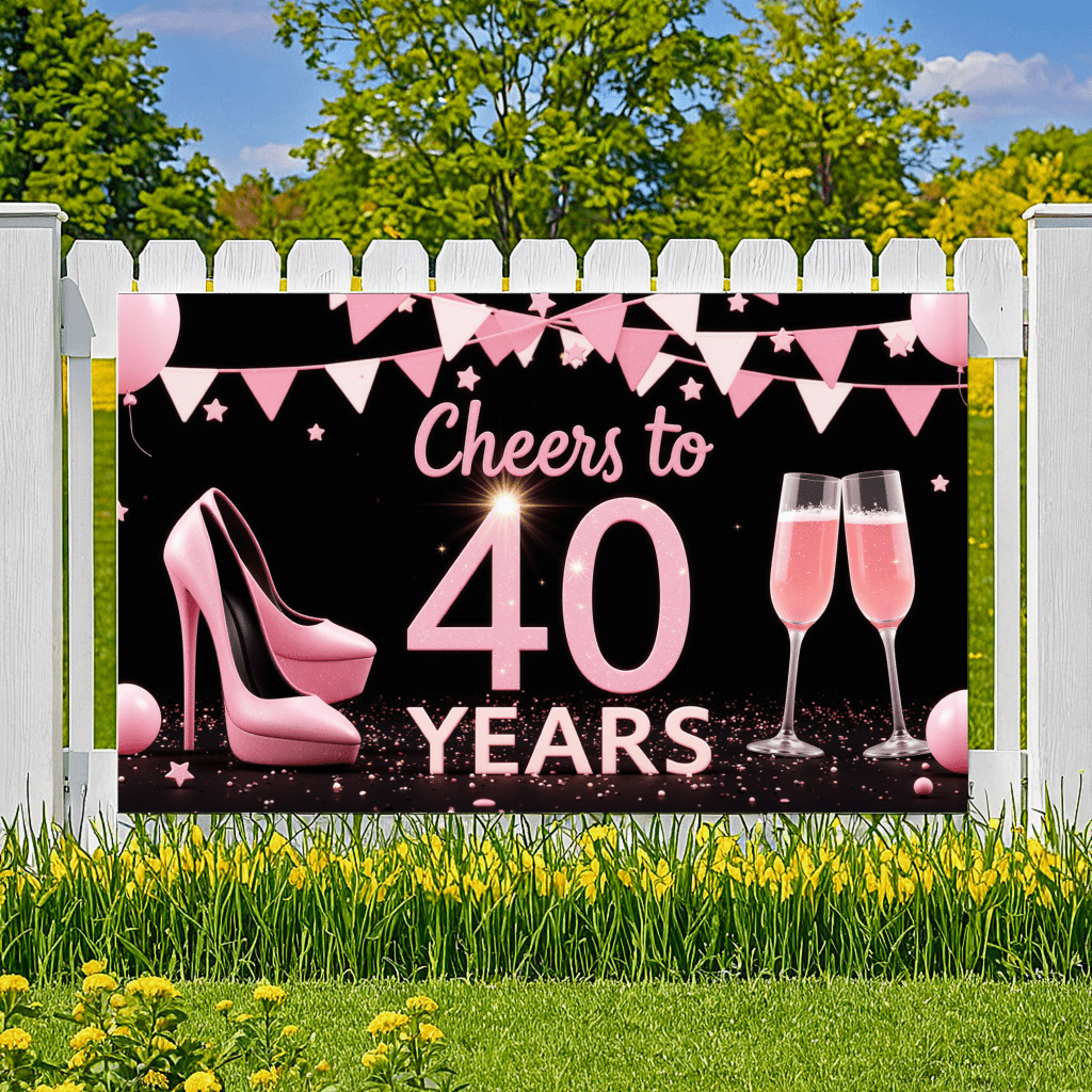 Pink High Heels Banner Glitter Design Cheers Banner Sparkling Champagne ...