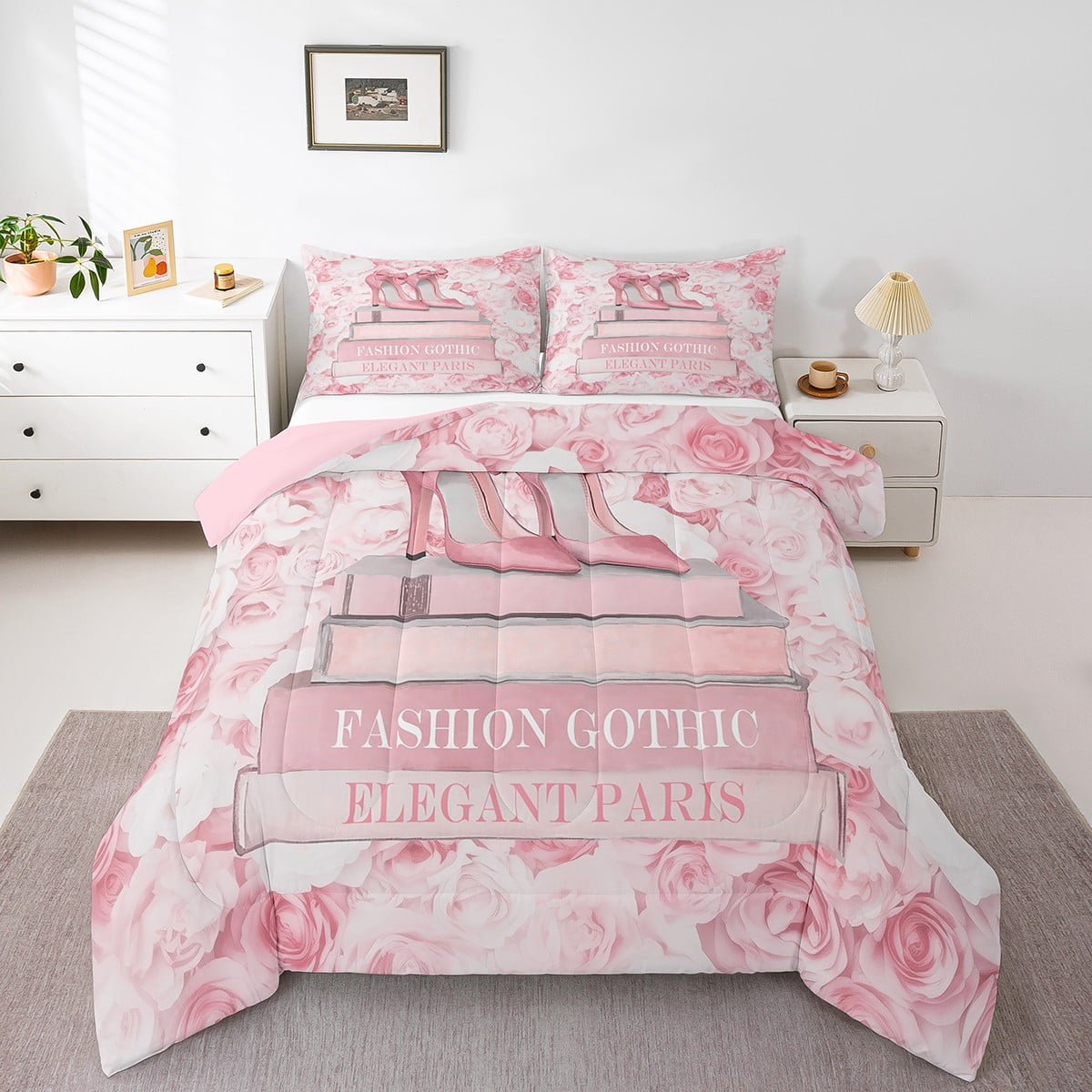Pink High Heels Comforter Set, Romantic Heels Bedding Sets Toddler For ...