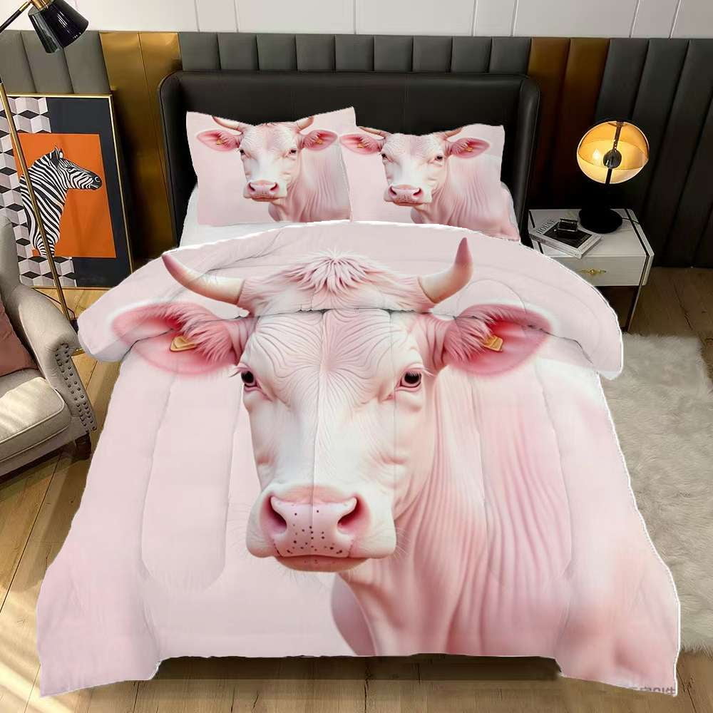 Pink Highland Cow Comforter Set Full Size Bedding Set For Travl Bedroom ...
