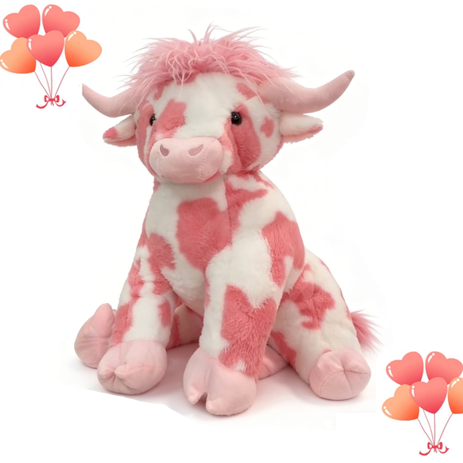 Pink Highland Cow Plush,14inch Cute Cow Plush Stuffed Animal Doll,Pink ...