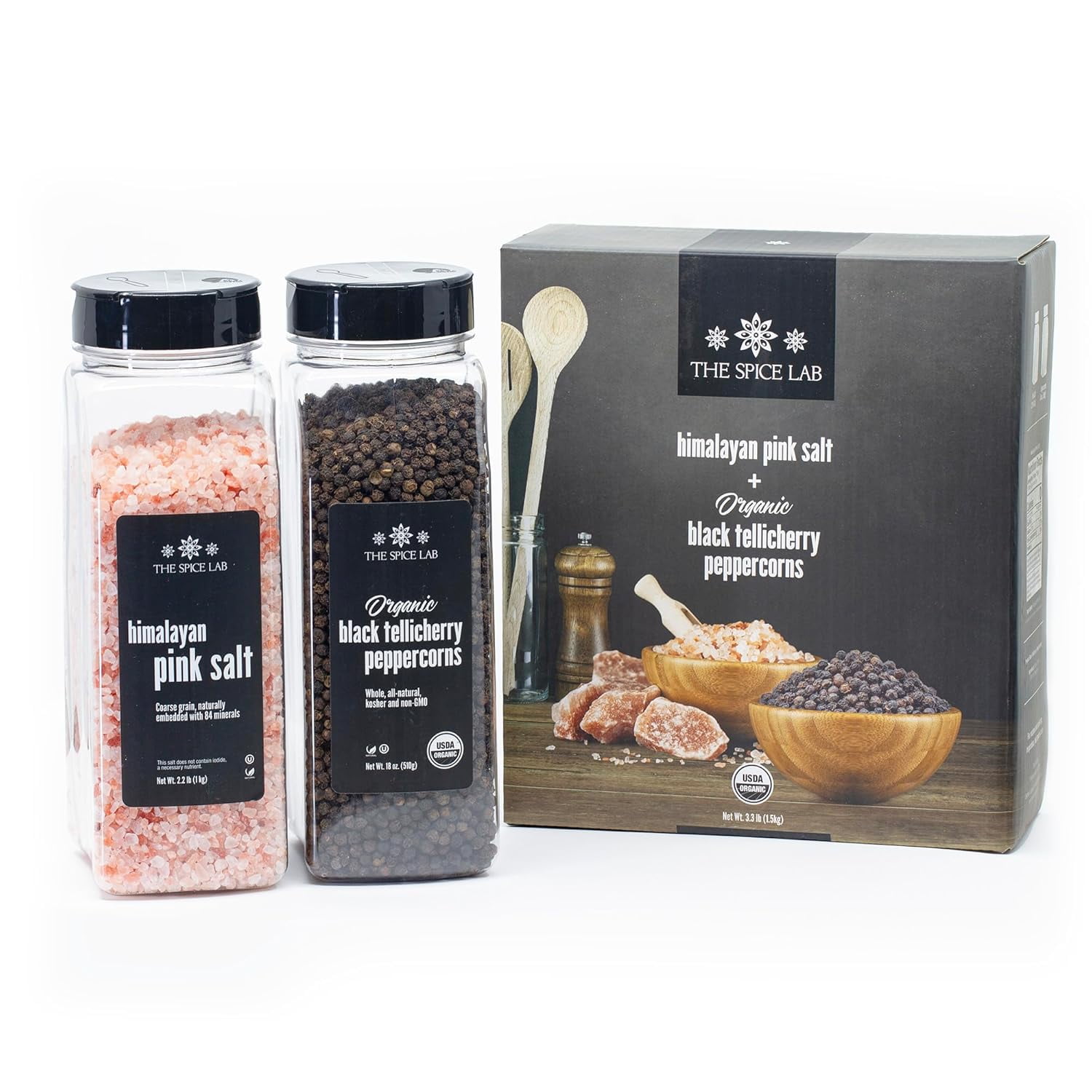 Pink Himalayan Salt Coarse 2.2 Pound Tub & USDA Organic Tellicherry ...
