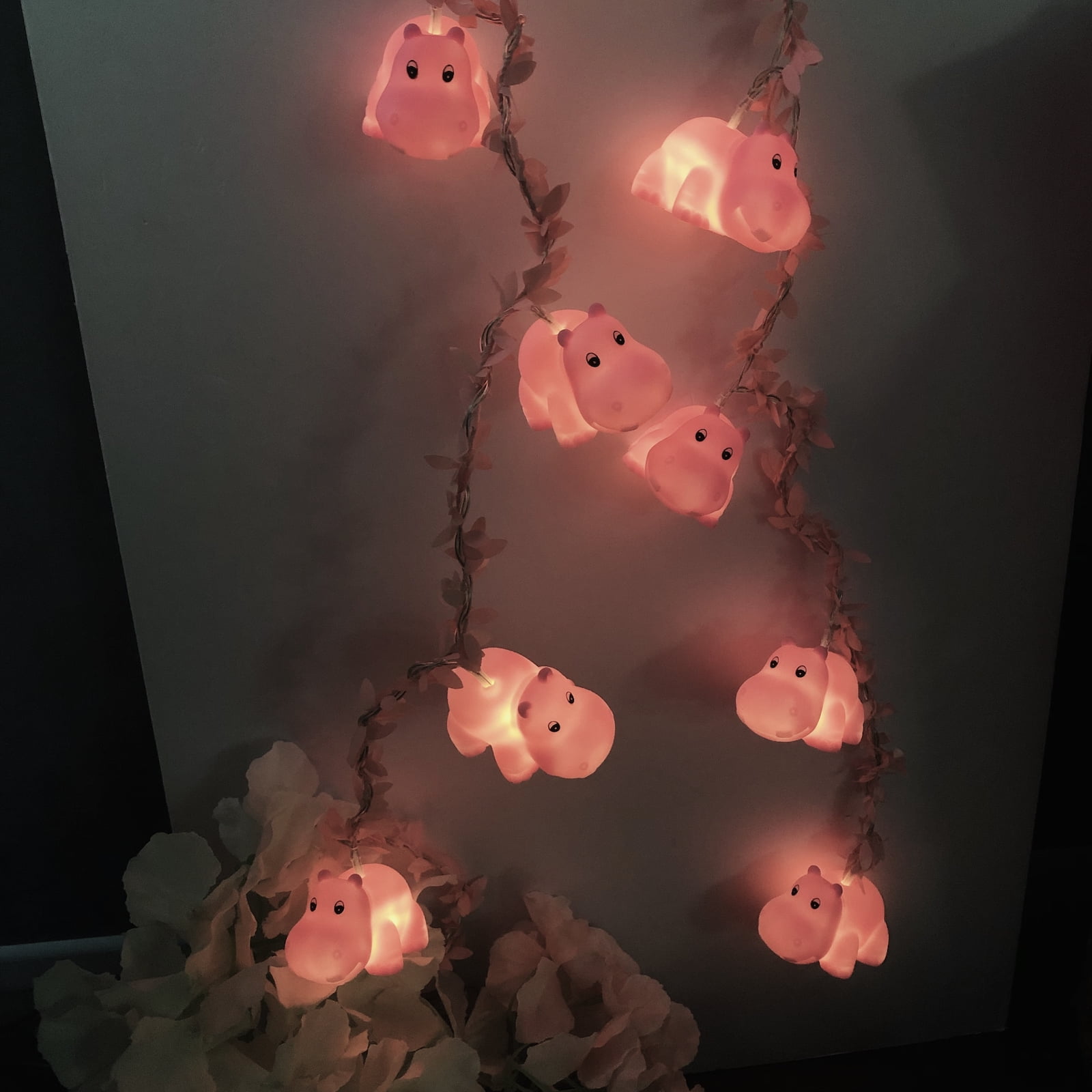 Pink Hippo Vine Garland String Lights, with Warm White LED Lights,Hippo ...