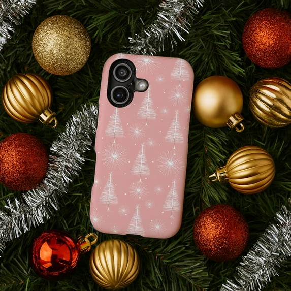 Pink Holiday Tree Snowflake Phone Case for iPhone 17 11 12 13 14 15 16 ...