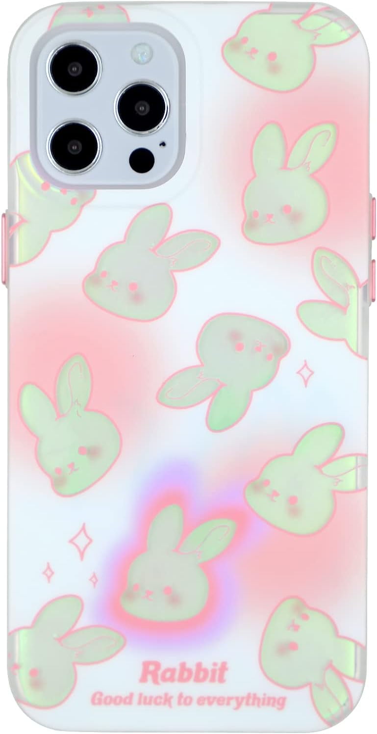 Pink Holographic Bunny Phone Case for iPhone 14, Cute Flower Laser ...
