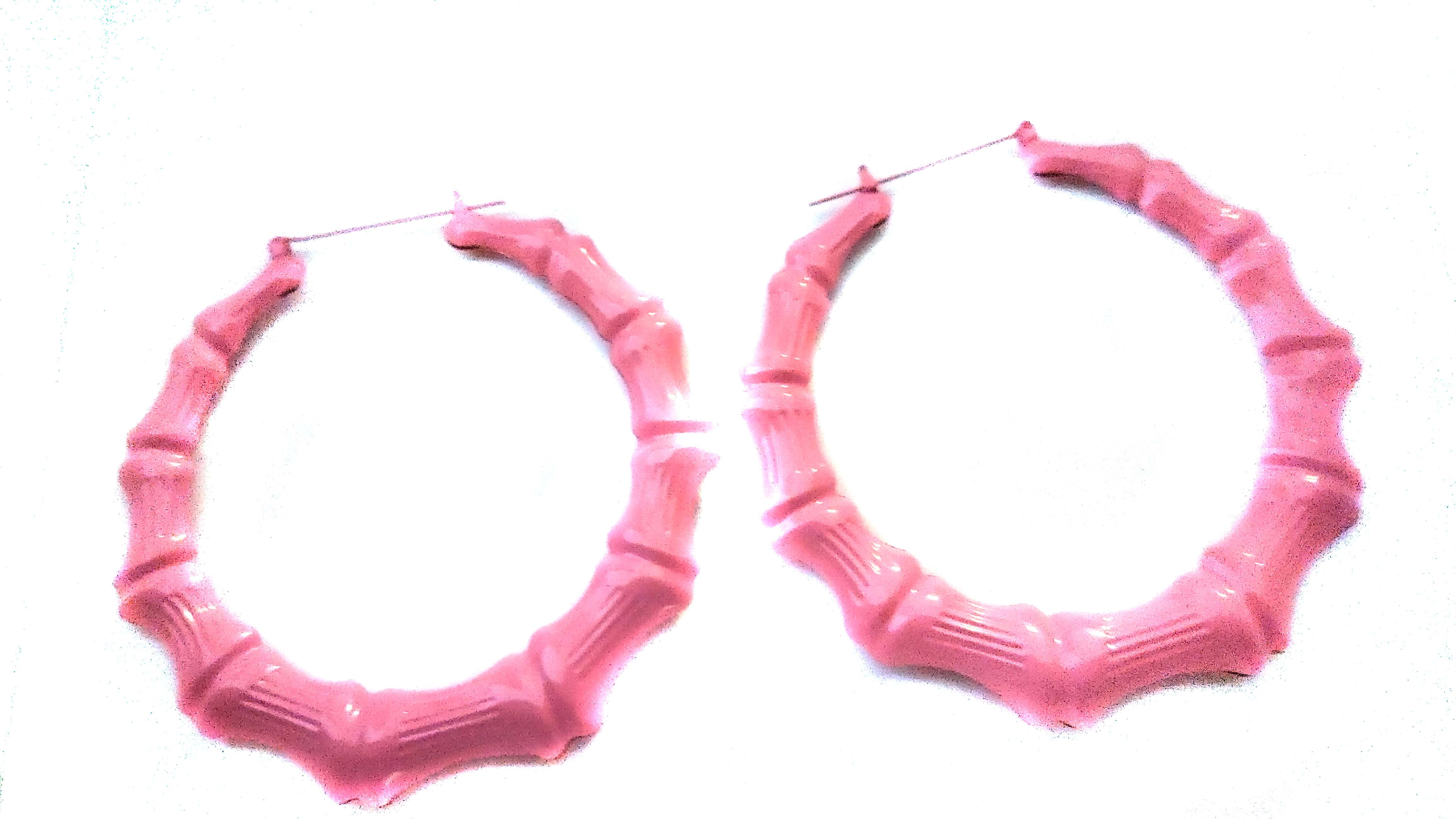 Pink Hoops Large Bamboo Hoop Earrings Bubble Gum Pink Hoop Earrings 3.5 ...
