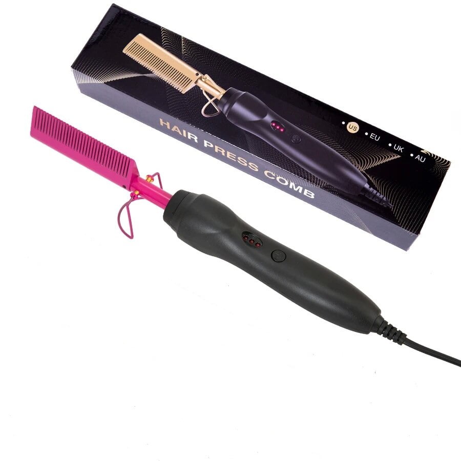Pink Hot Comb Hair Straightener Ceramic Electric Pressing Comb Portable ...