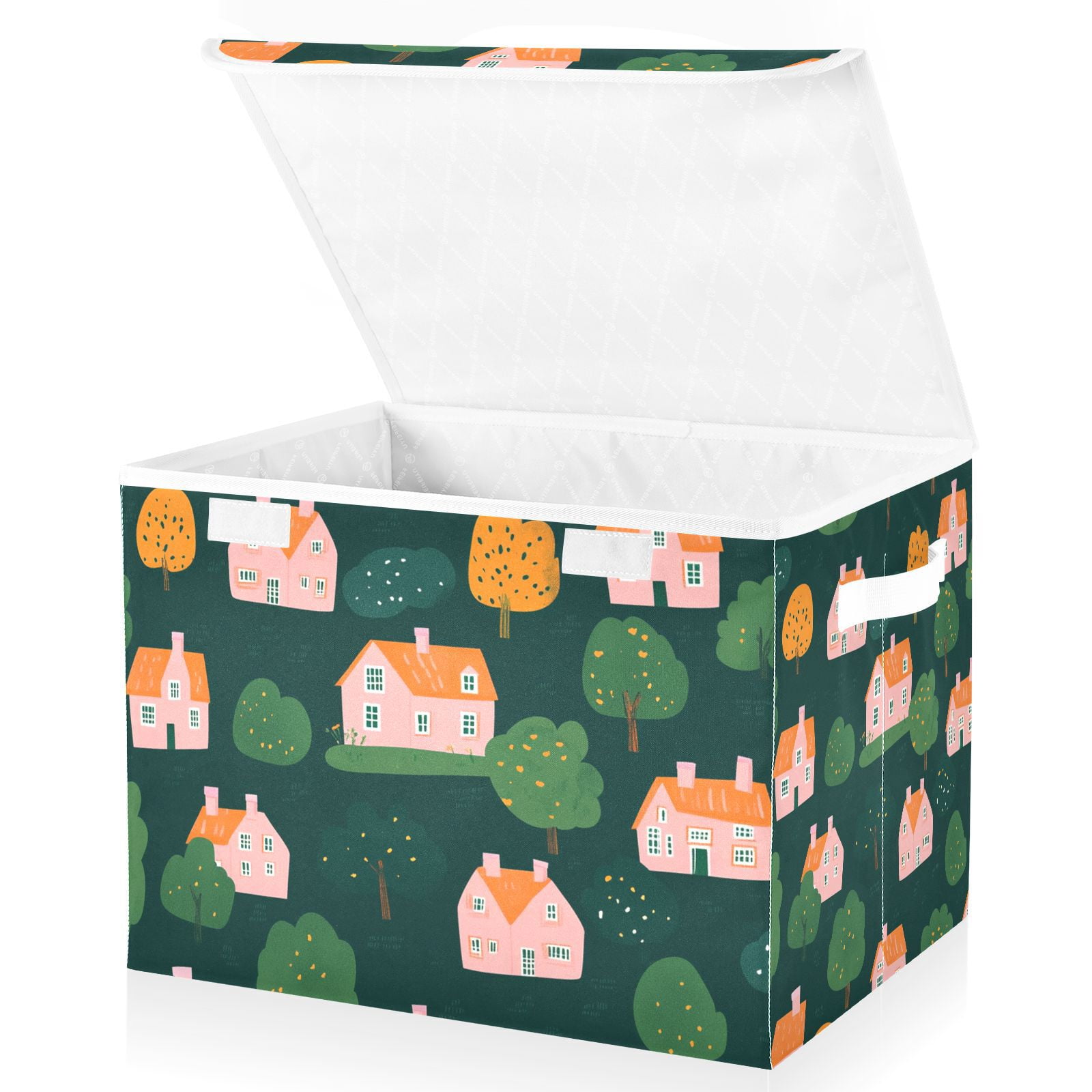 Pink Houses and Trees Storage Basket for Shelves Foldable Container ...