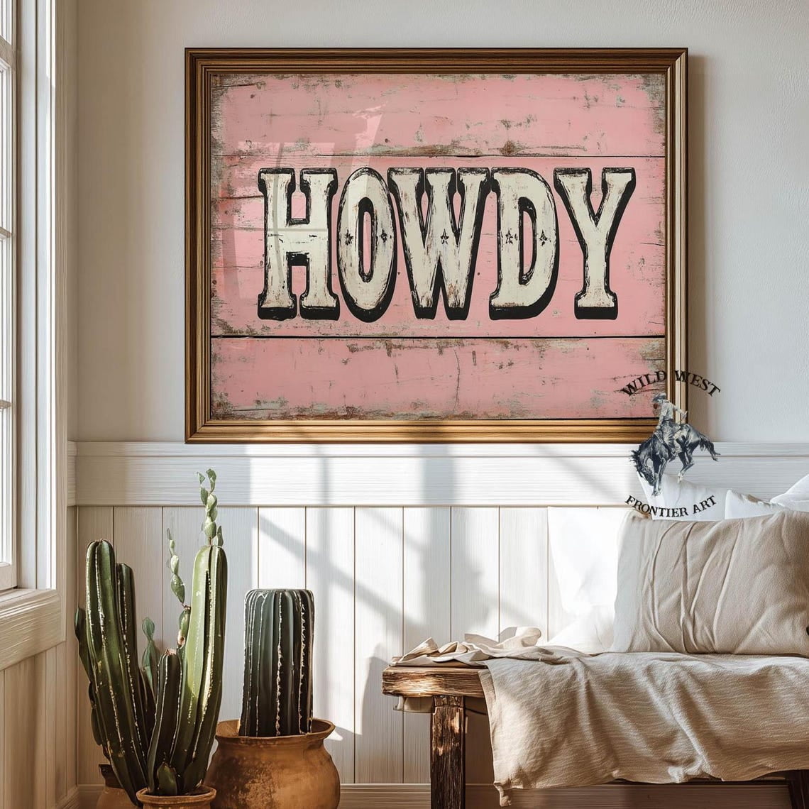 Pink Howdy Poster, Western Cowboy Bar Art Illustration Print Home Decor ...