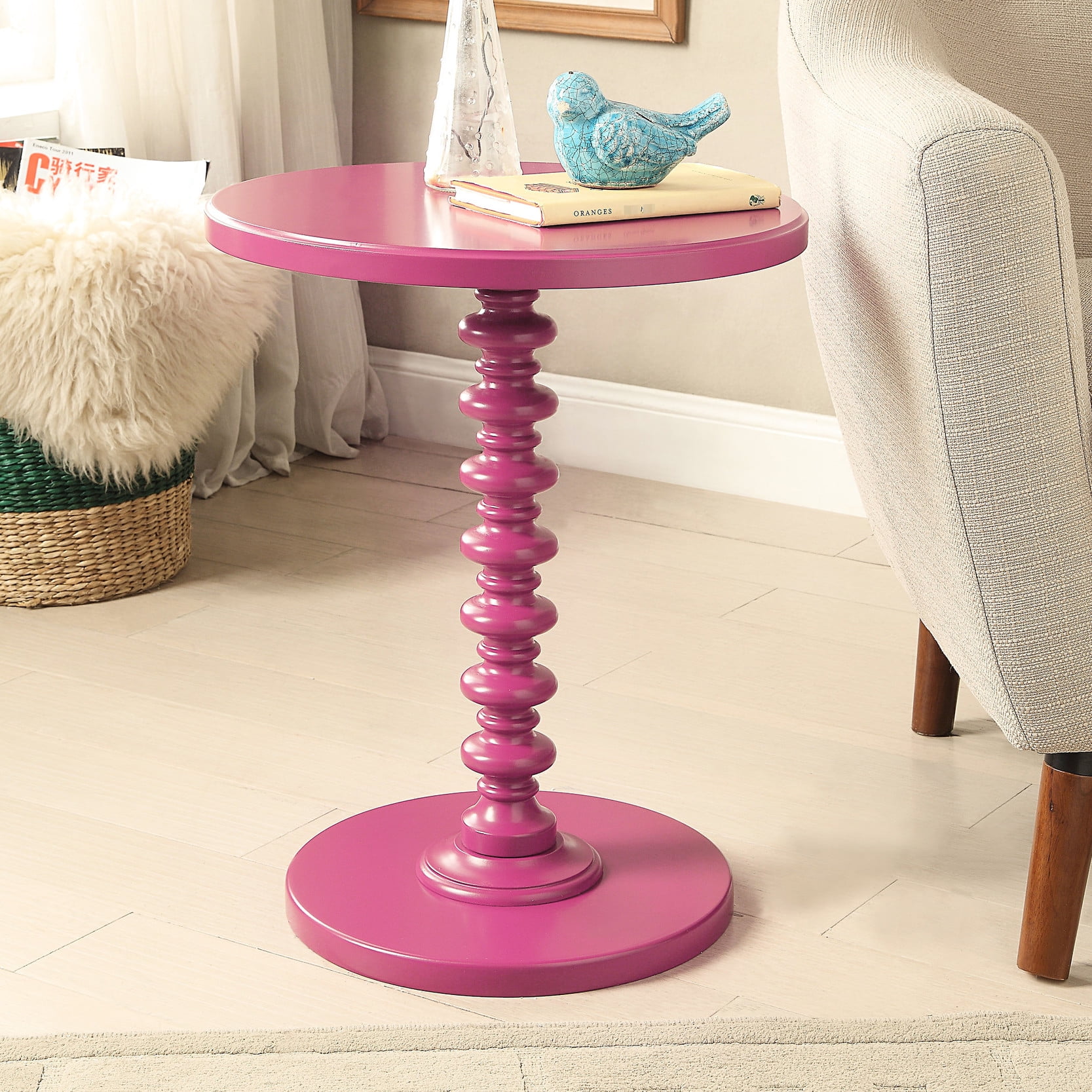 Pink - Hued Purple Round Table with Pedestal / Decorates Various Home ...