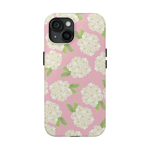 Pink Hydrangea Floral Protective Tough Phone Case for iPhone Models ...