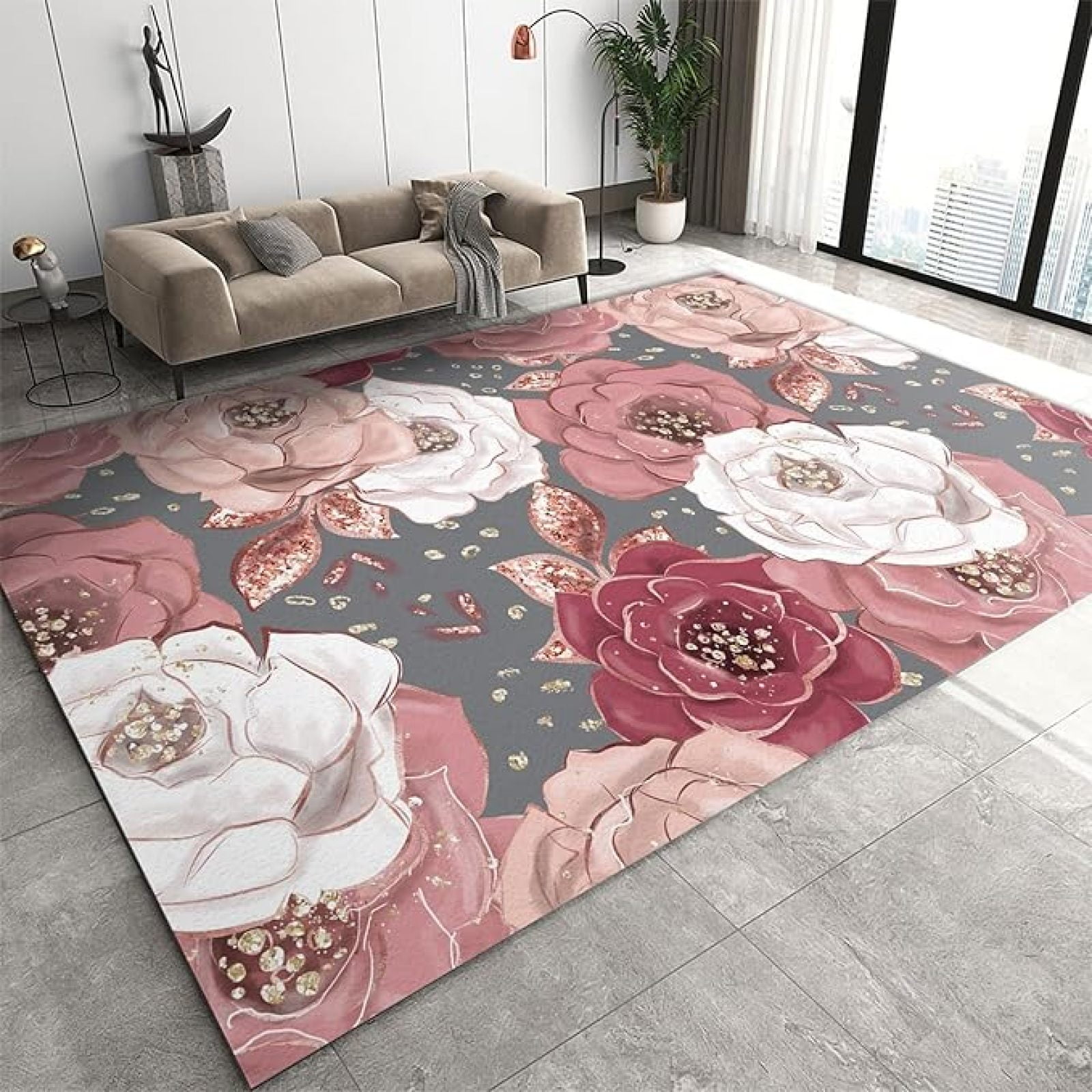 Pink Hydrangea Flower Area Rugs, Spring Romantic Rose Easy Clean Rug ...