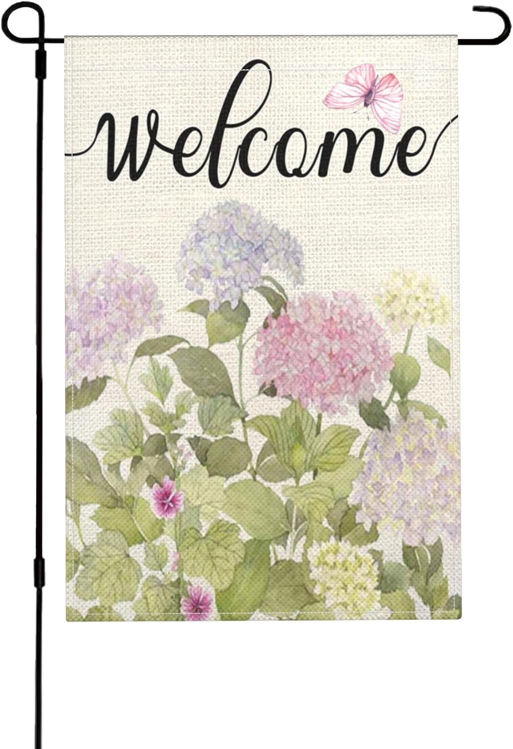 Pink Hydrangea Flower Garden Flag Vertical Double Sided Butterfly ...
