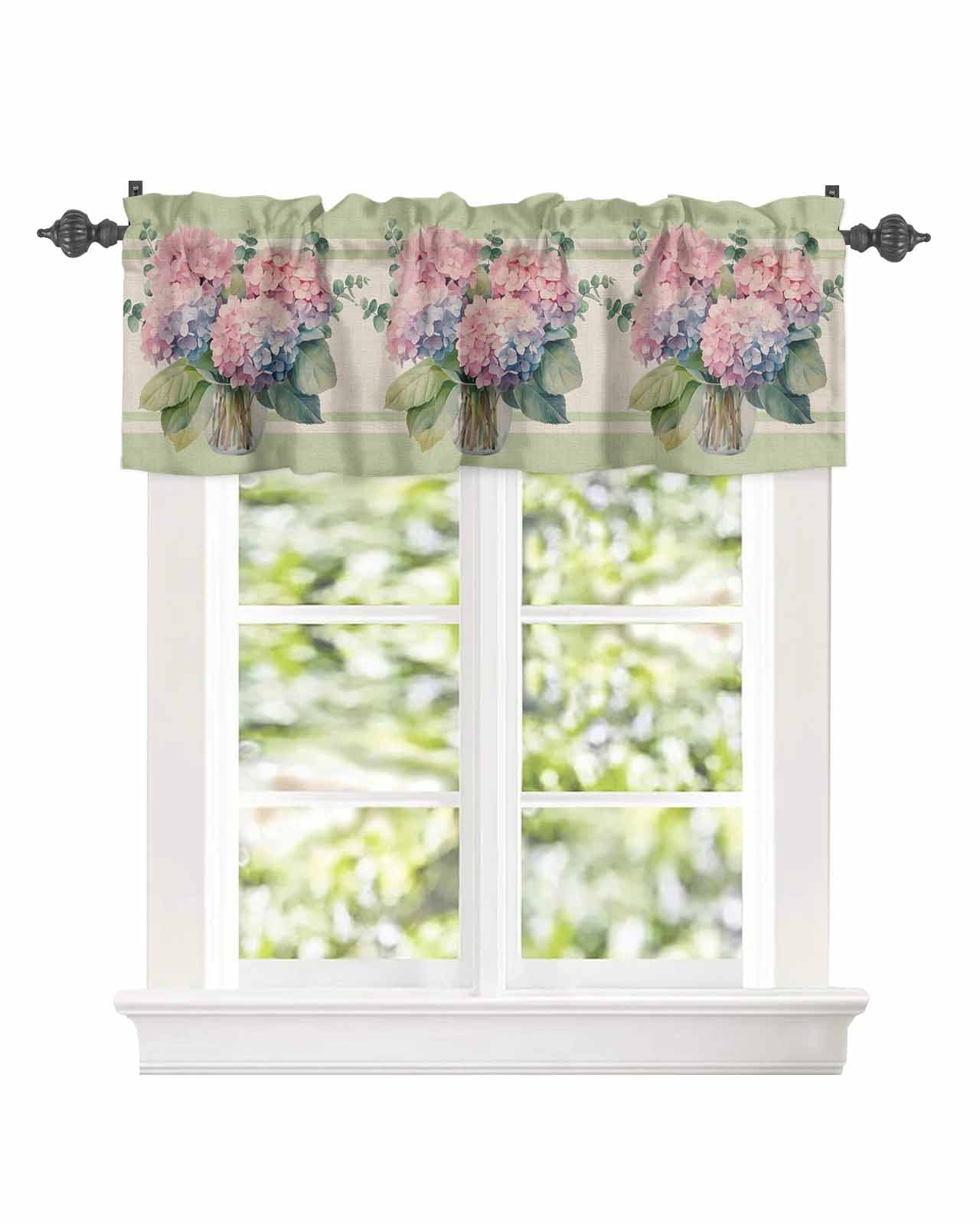 Pink Hydrangea Flowers Blossom Window Valances for Kitchen,Rod Pocket ...