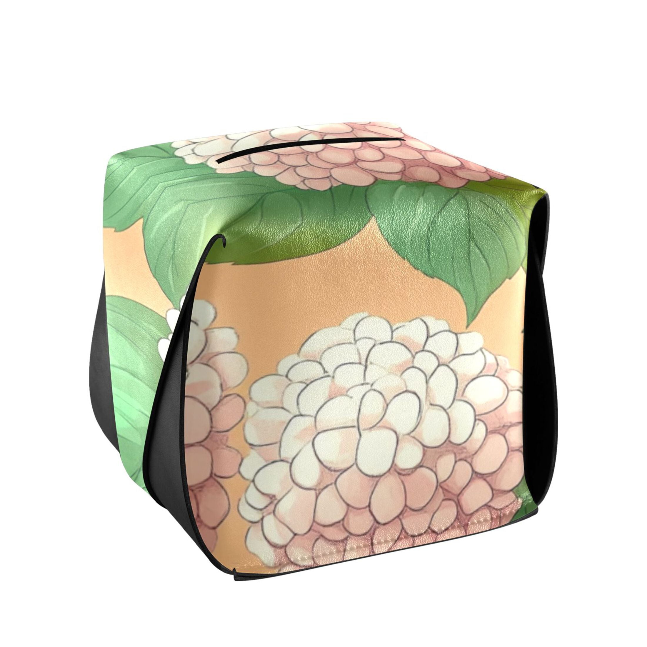 Pink Hydrangeas on Orange Tissue Box Cover Leather Square Rectangle ...