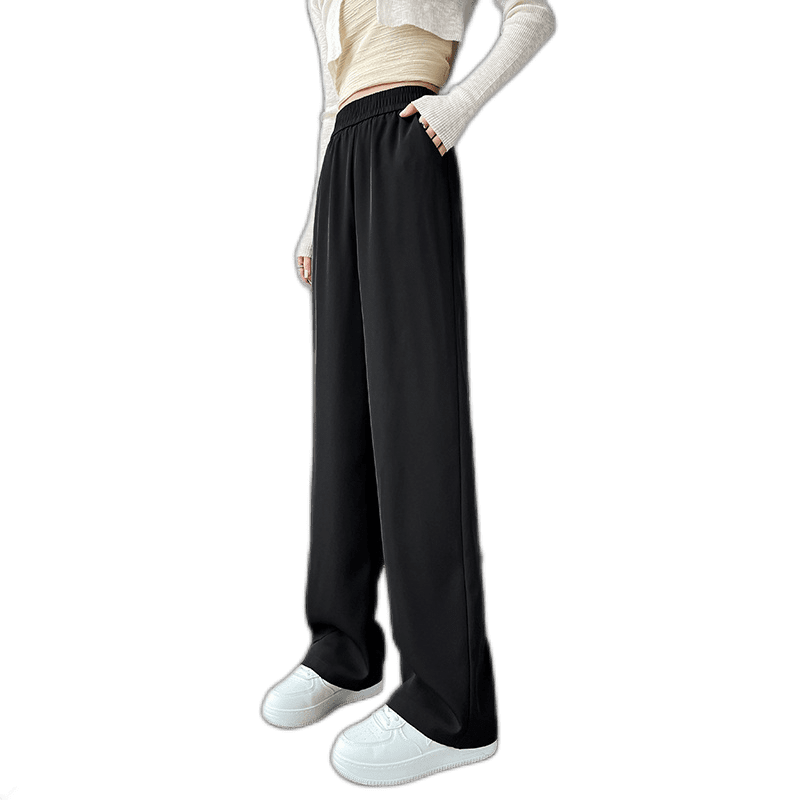 Pink Ice Silk Chiffon Wide Leg Pants Female High Waist High Vertical