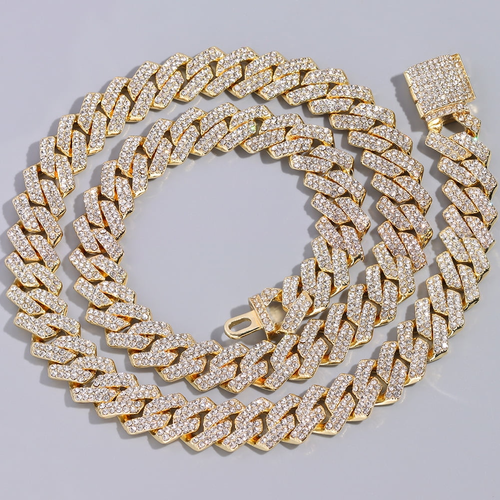 Pink Iced Out Chains 2Row Rhinestones Cuban Link Chain Necklace for ...