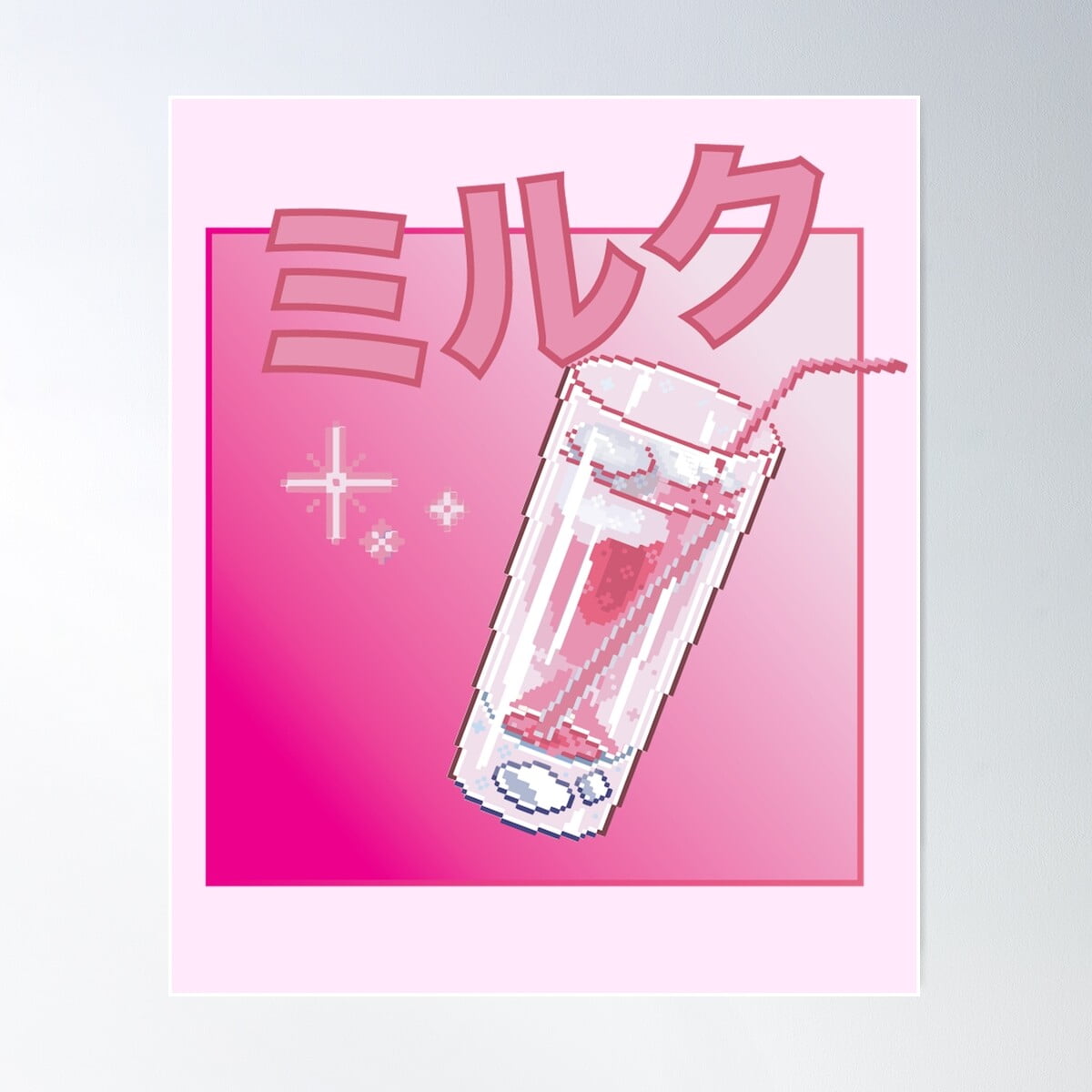 Pink Ichigo Kawaii Pixel Pink Drink Poster Wall Art, Modern Wall Decor ...