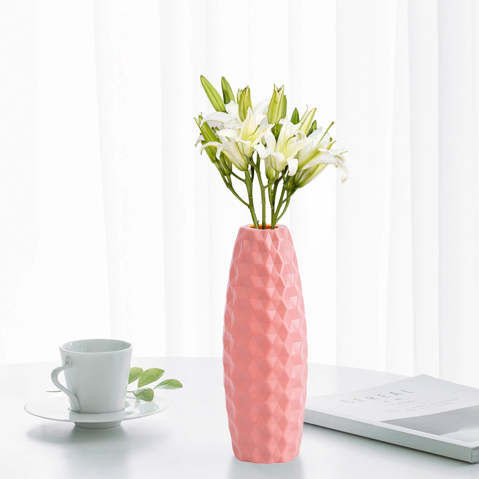 Pink Imitation Glazed Vase Plastic Flower Vase For Home Decor Living ...