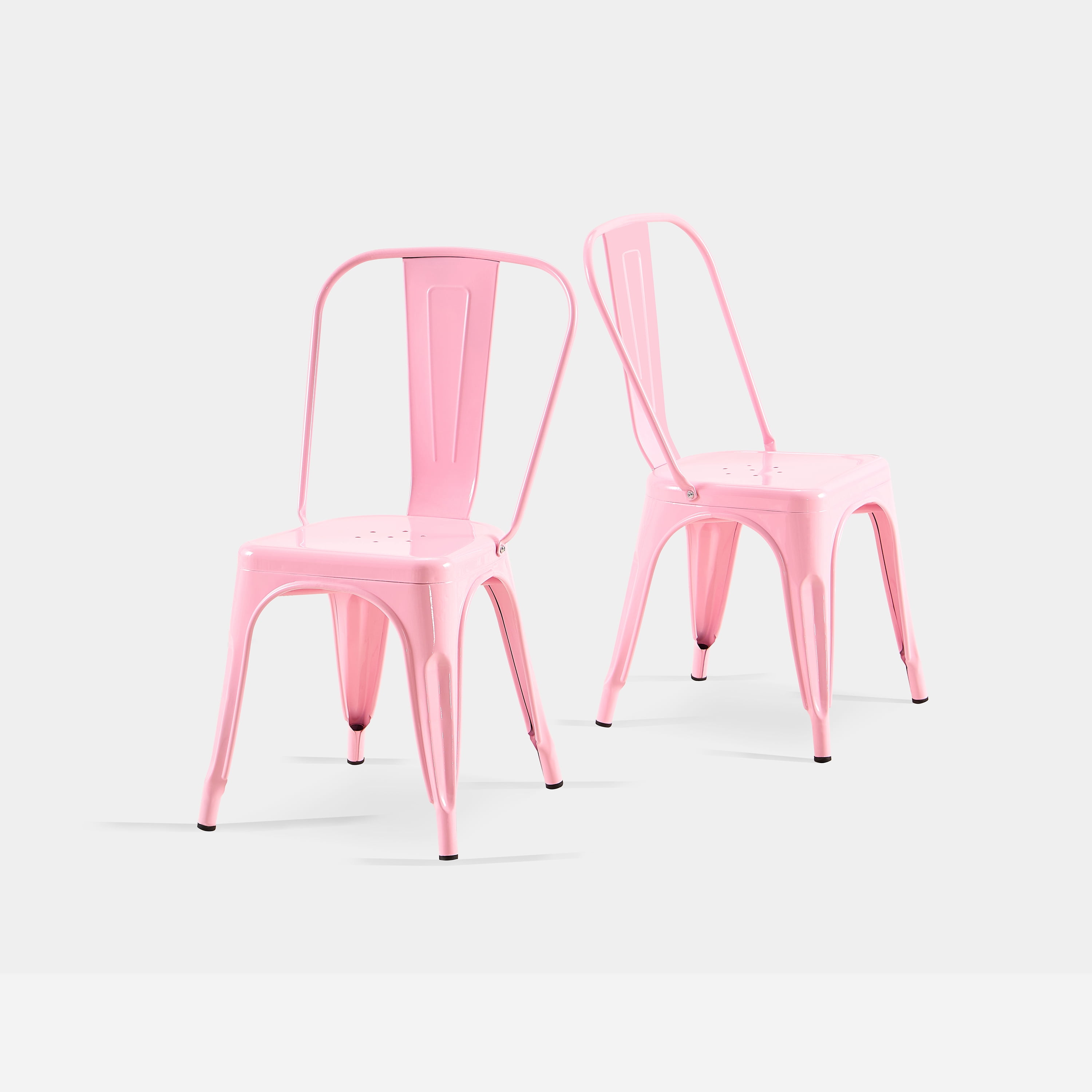 Pink Industrial Metal Dining Chairs 18 Inch Seat Height Stackable, Set ...