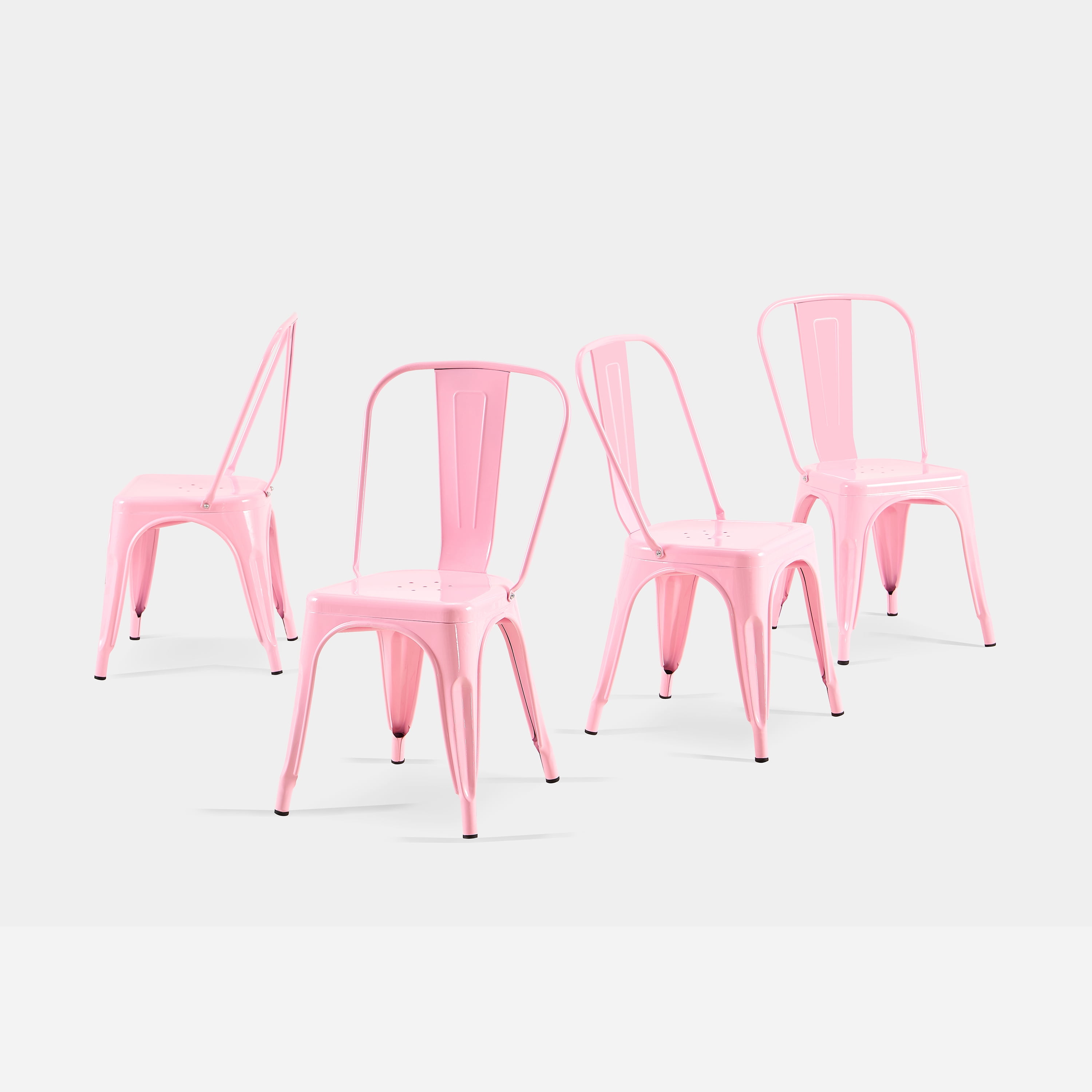 Pink Industrial Metal Dining Chairs 18 Inch Seat Height Stackable, Set ...