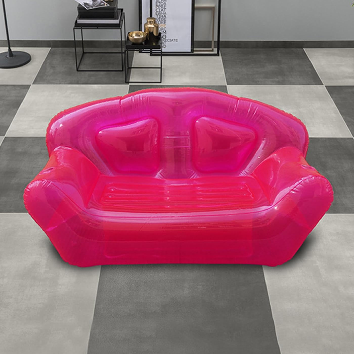 Pink Inflatable Sofa Seat, Transparent PVC Inflatable Couch Blow Up ...