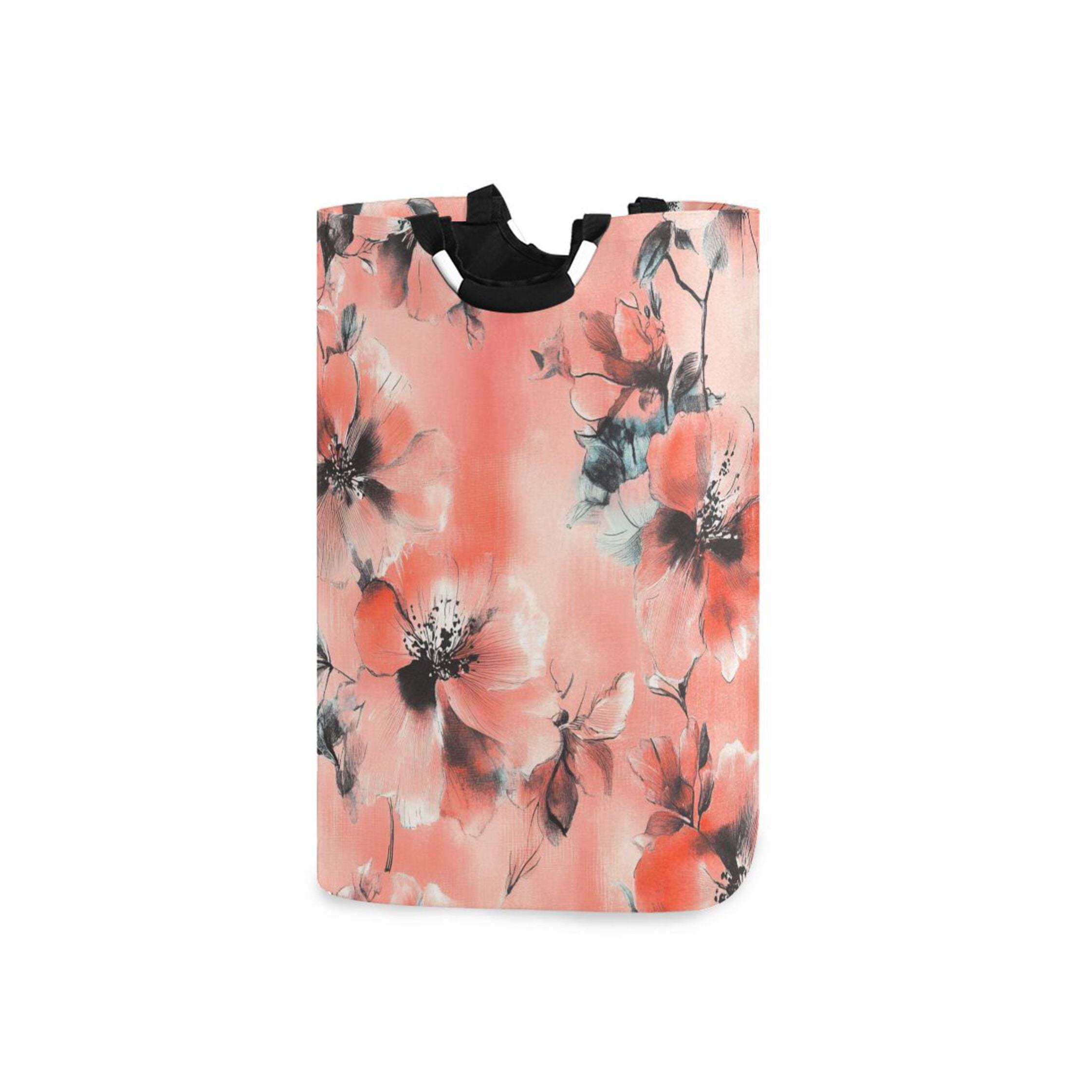 Pink Ink Style Floral Laundry Basket with Handles 50L Collapsible ...
