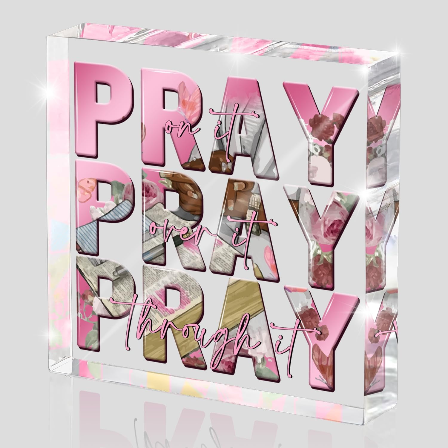 Pink Inspirational Decor Pray Over It Bible Verse Wall Art Christian ...