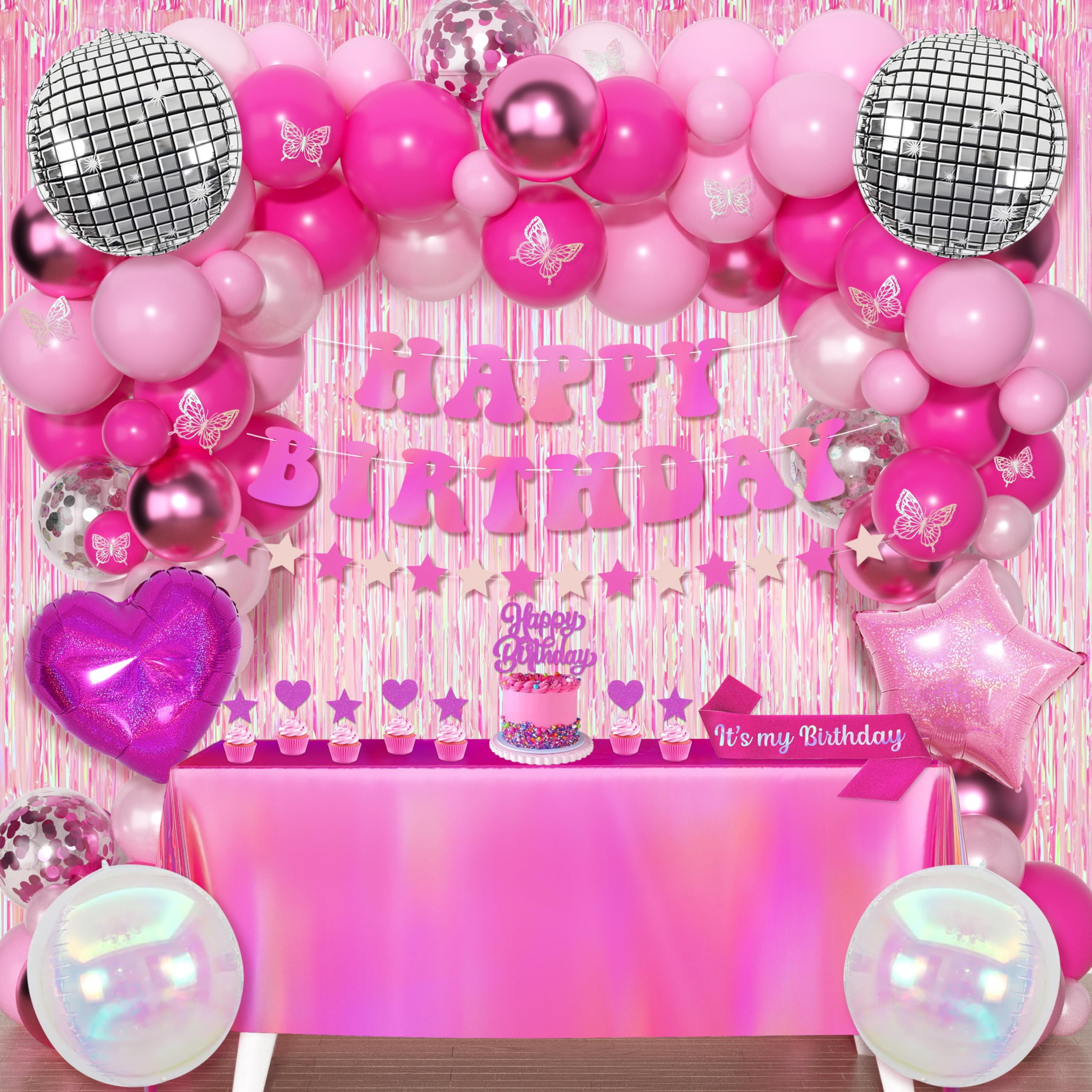 Pink Iridescent Birthday Decorations, Hot ZLK1 Pink Disco Decorations ...