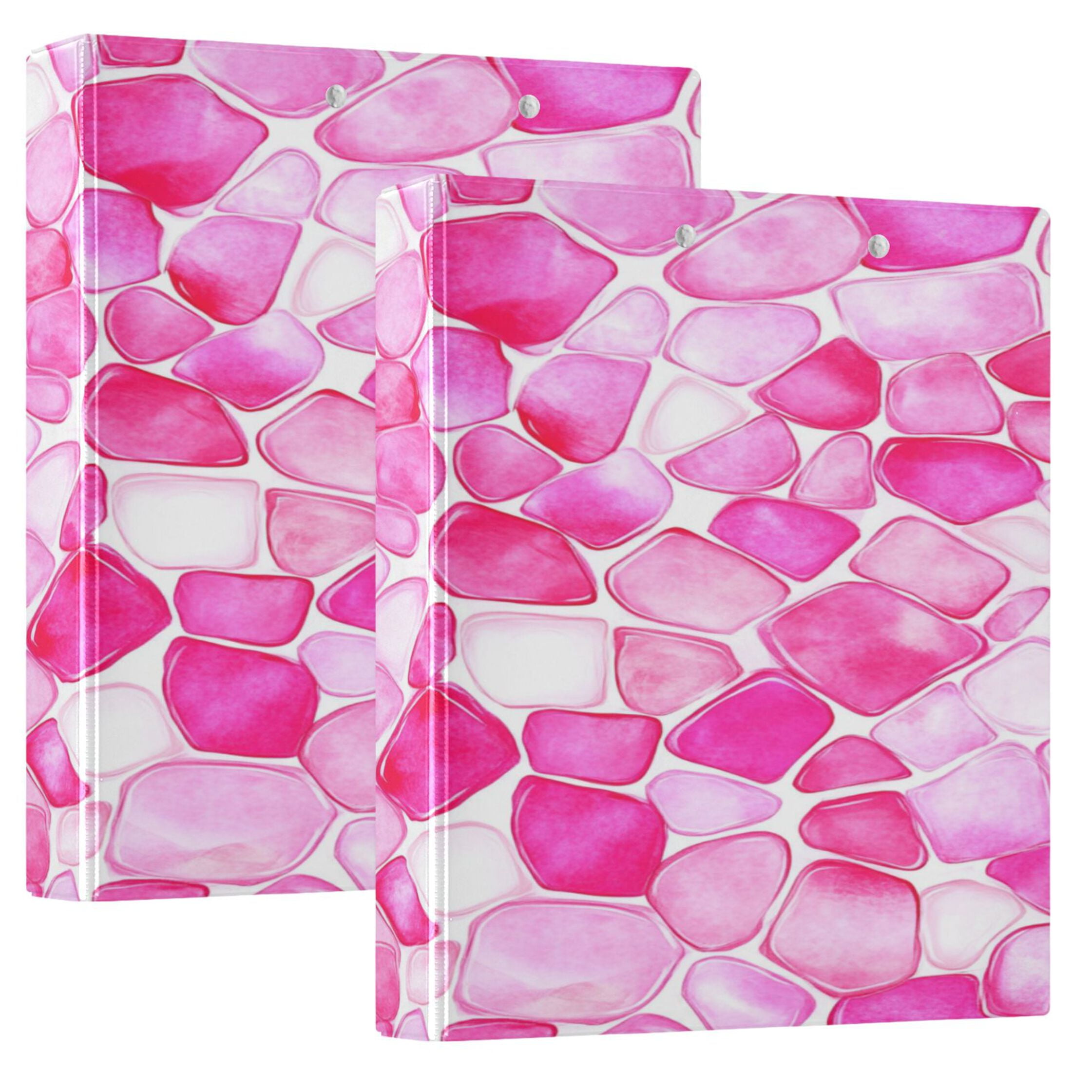 Pink Irregular Square Pattern 12.4x10.6in PVC Round Ring Binders, 2 ...