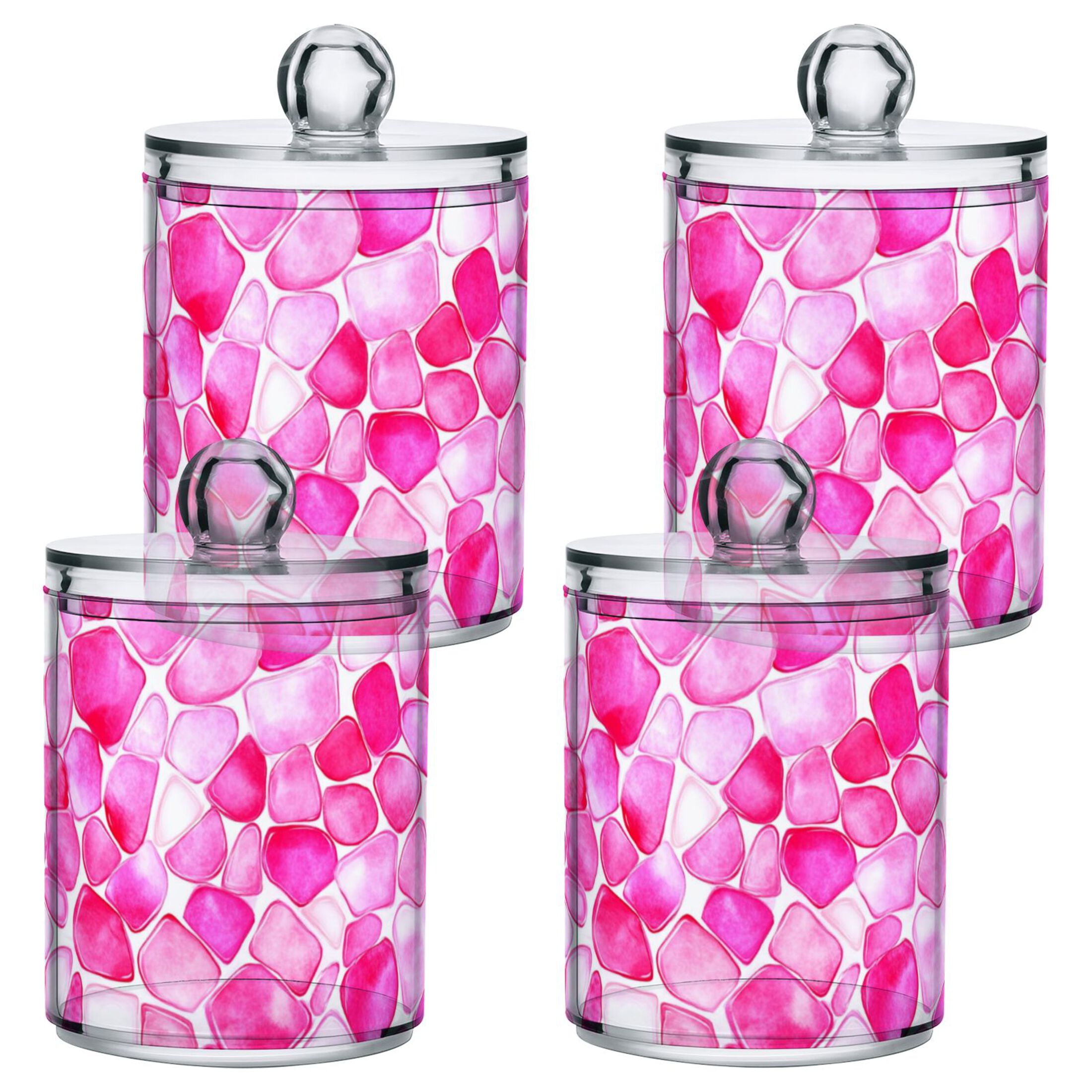 Pink Irregular Square Pattern Bathroom Canisters Set of 4 Translucent ...