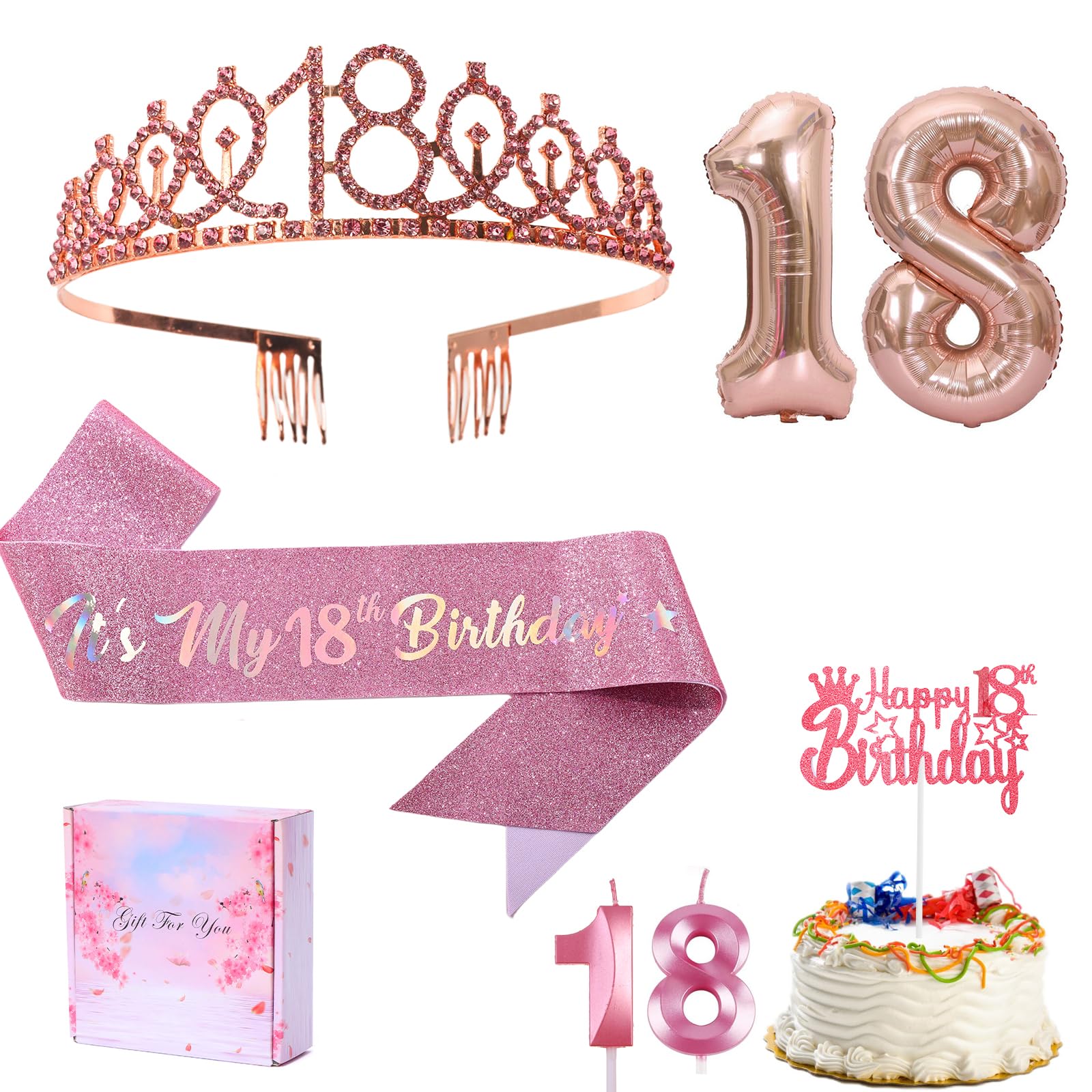 Pink 'It's My 18th' Sash & AFN1Rhinestone Crown, Birthday Candle, Cake ...