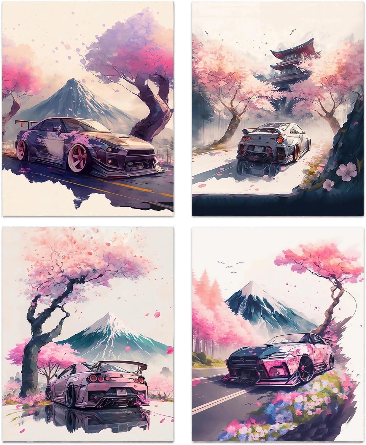 Pink Japanese Sports Car Wall Art - Tokyo Street Racing Art Prints ...
