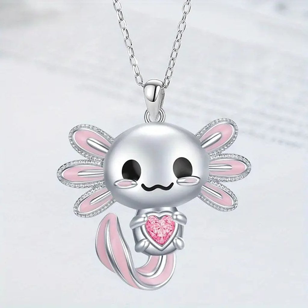 Pink Jewel Axolotl Necklace Silver Amphibian Salamander Pendant for ...