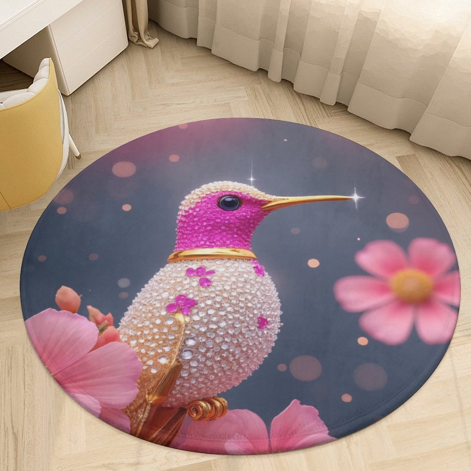 Pink Jeweled Bird in Bloom Round Area Rugs for Bedroom Living Room, 5FT ...