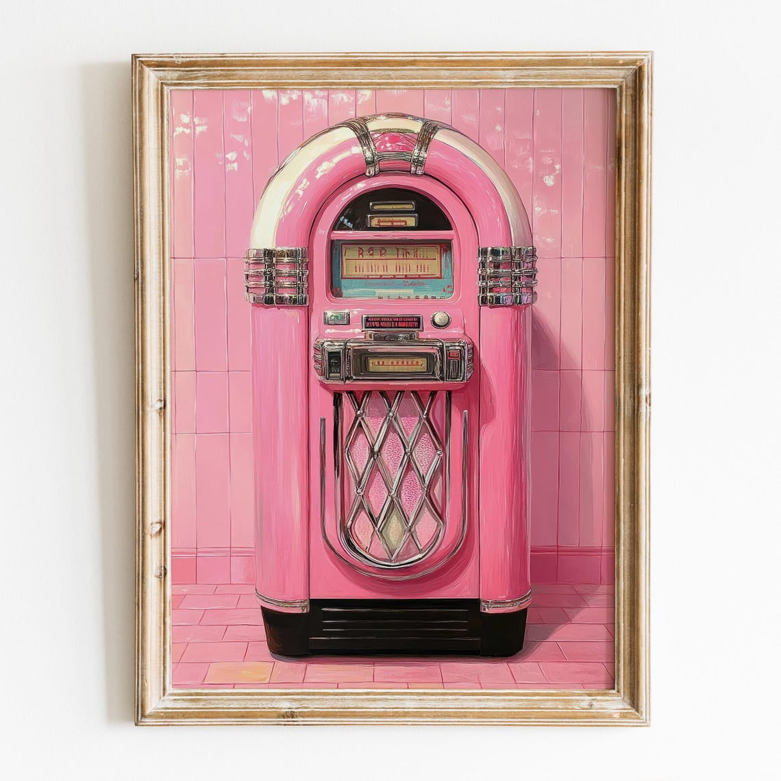 Pink Jukebox Wall Art, Preppy Room Decor, Vintage Jukebox Girly Print ...