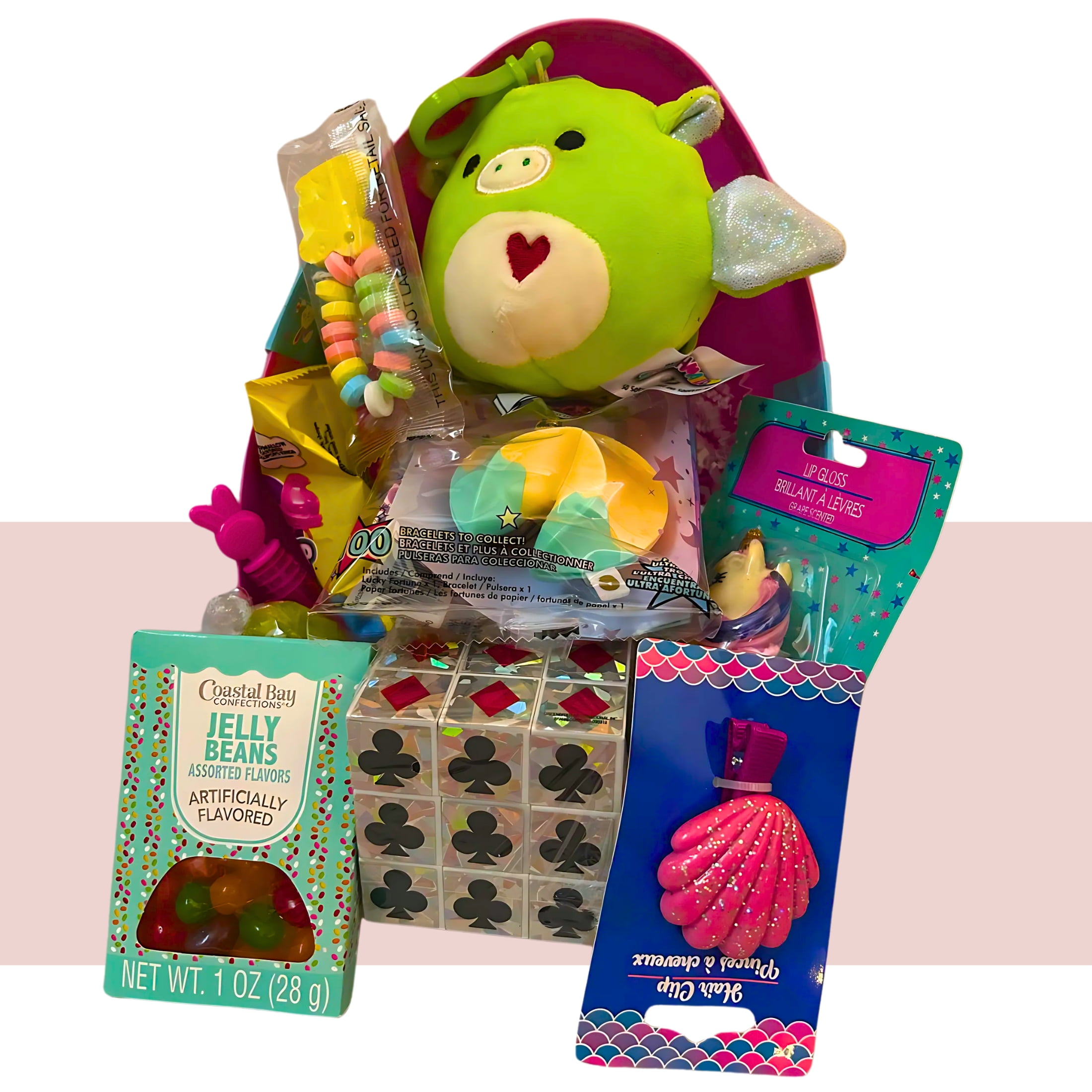 Pink Jumbo Egg Easter Basket Prefilled with Cuddly Gift Stickers Lip ...