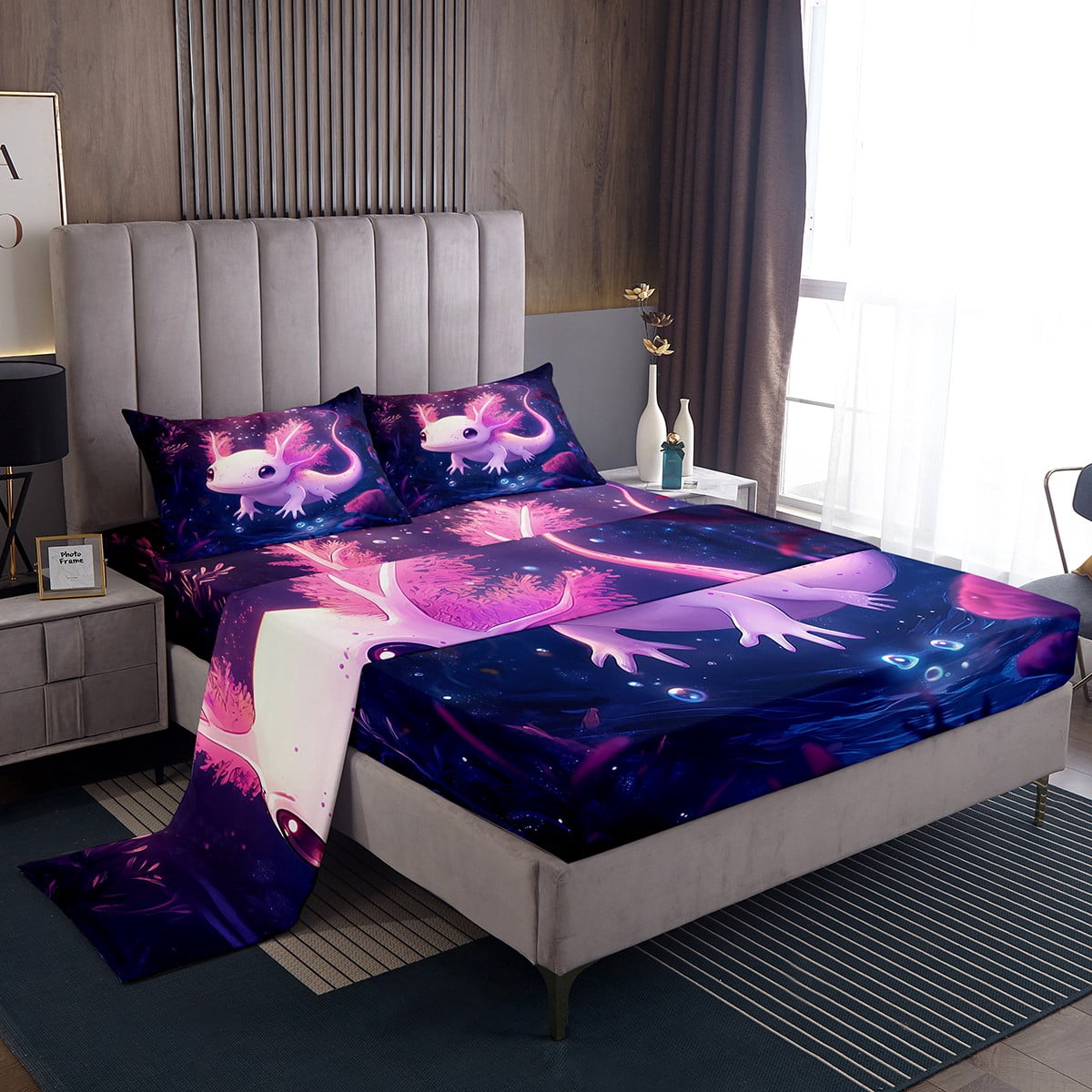 Pink Kawaii Axolotl King Size Bedding Set,Cute Cartoon Axolotl Bed ...