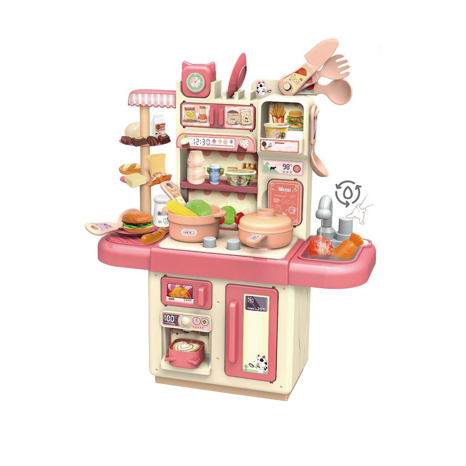 Pink Kids Kitchen Playset With Accessories Mini Cooking Toy Set With ...