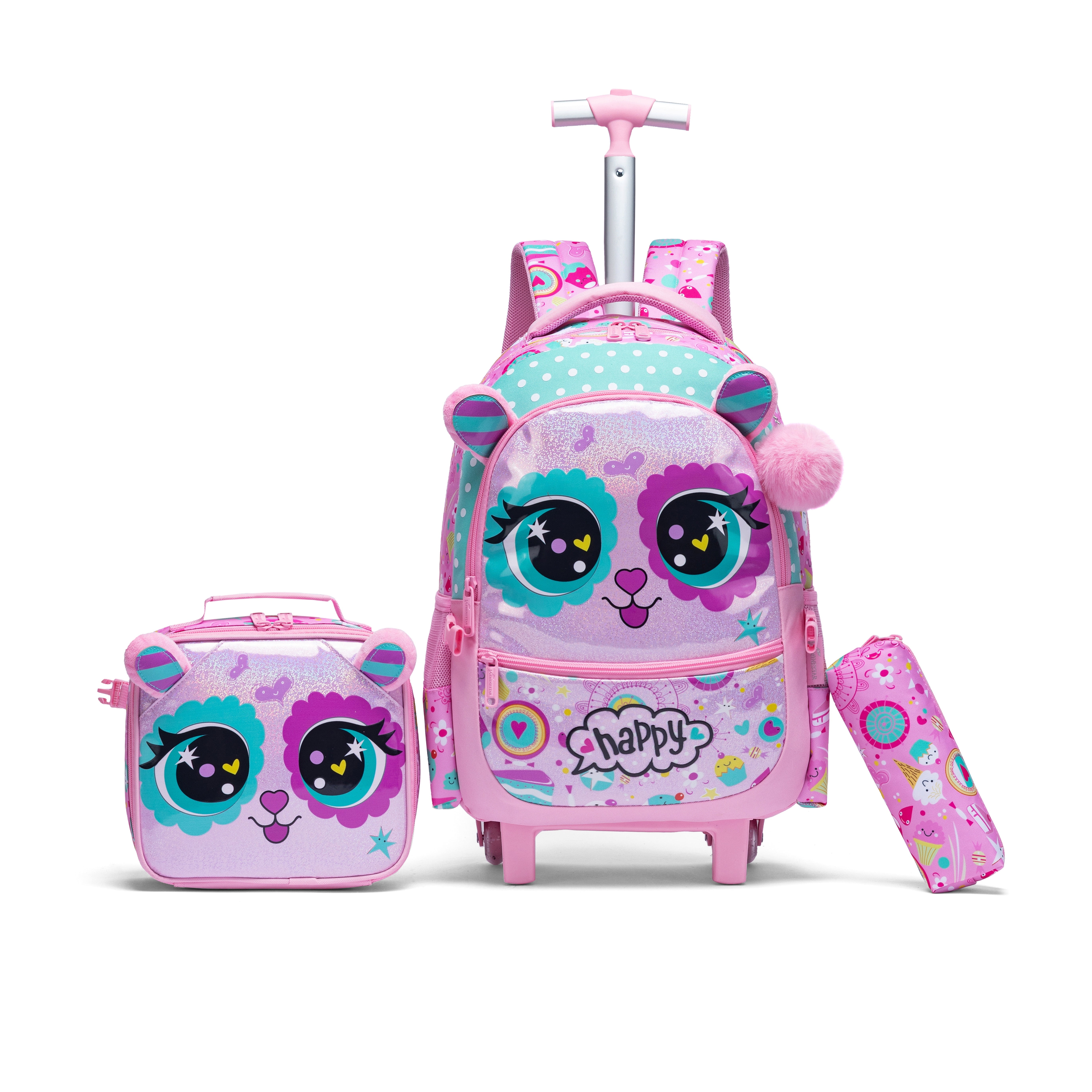 Kids Rolling Backpacks for School Girls with Wheels Lunch Bag Pen Case ...