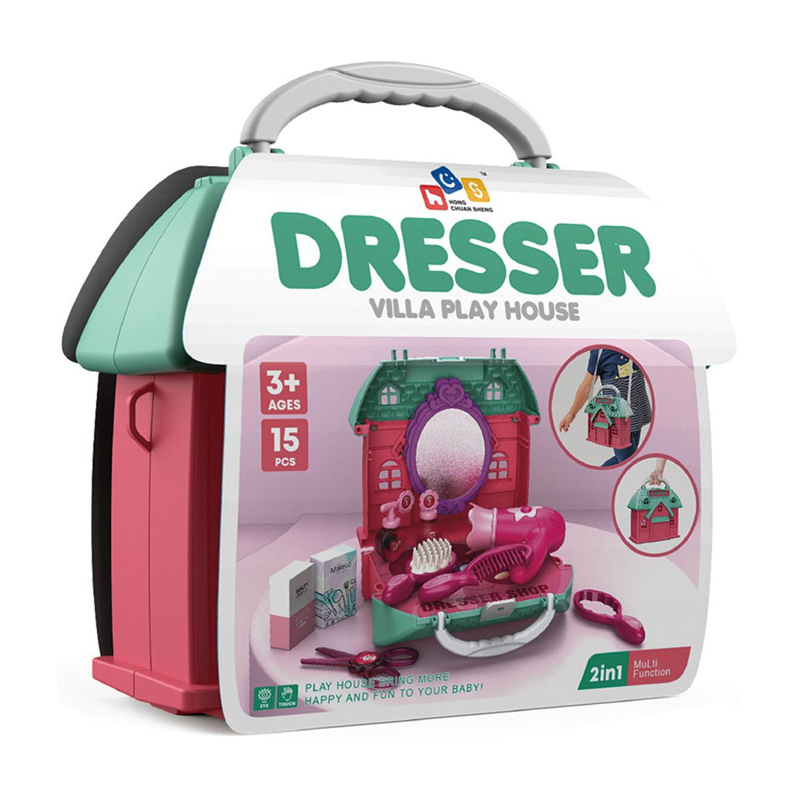 Pink Kids Pretend Play Toy With Simulated Houses Styling Tools And Mini ...