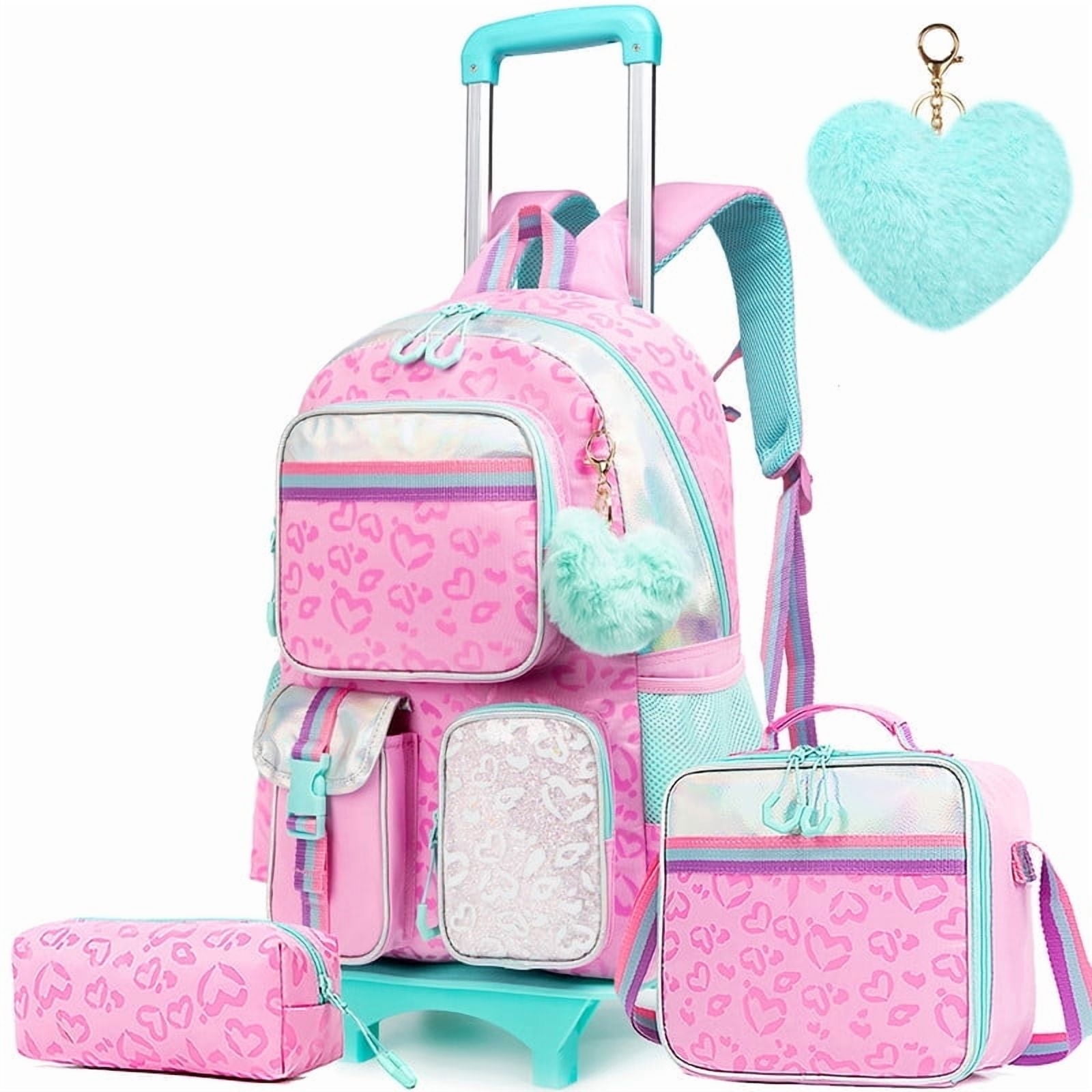 Pink Kids Rolling Backpack for Girls with Wheels Roller School ...