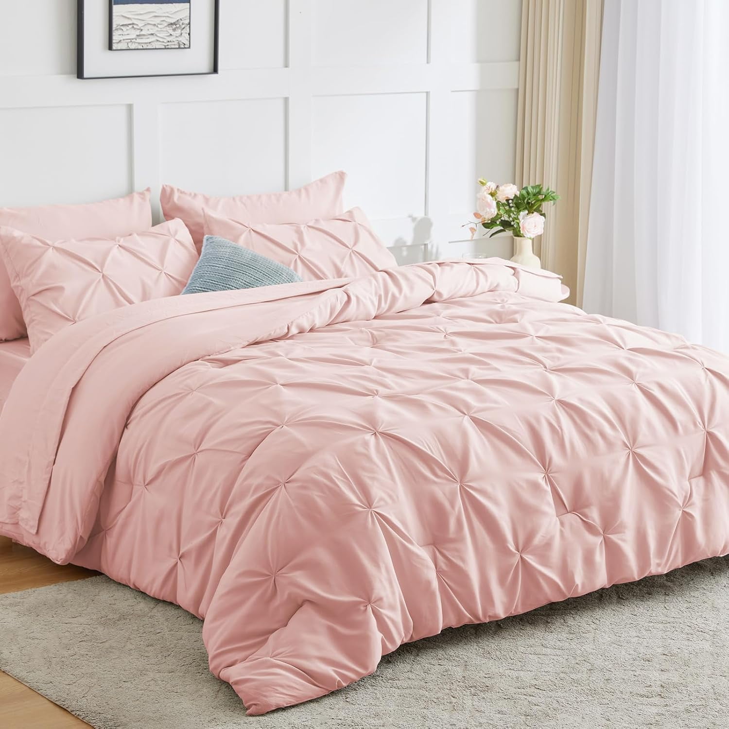Pink King Size Comforter Set 7 Pieces Soft Pintuck Blush Pink Comforter ...