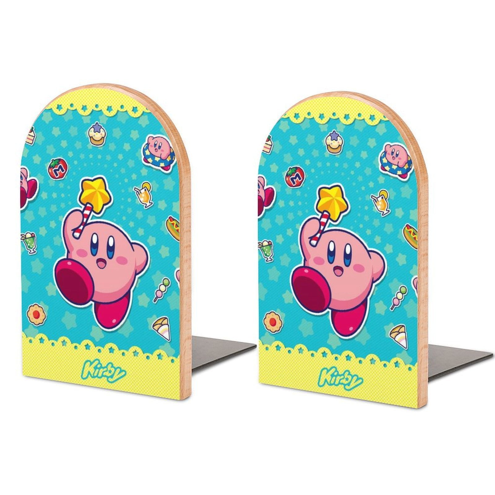 Pink Kirby Bookends Wood Book Divider Decor Shelves Non-Skid Book Stand ...
