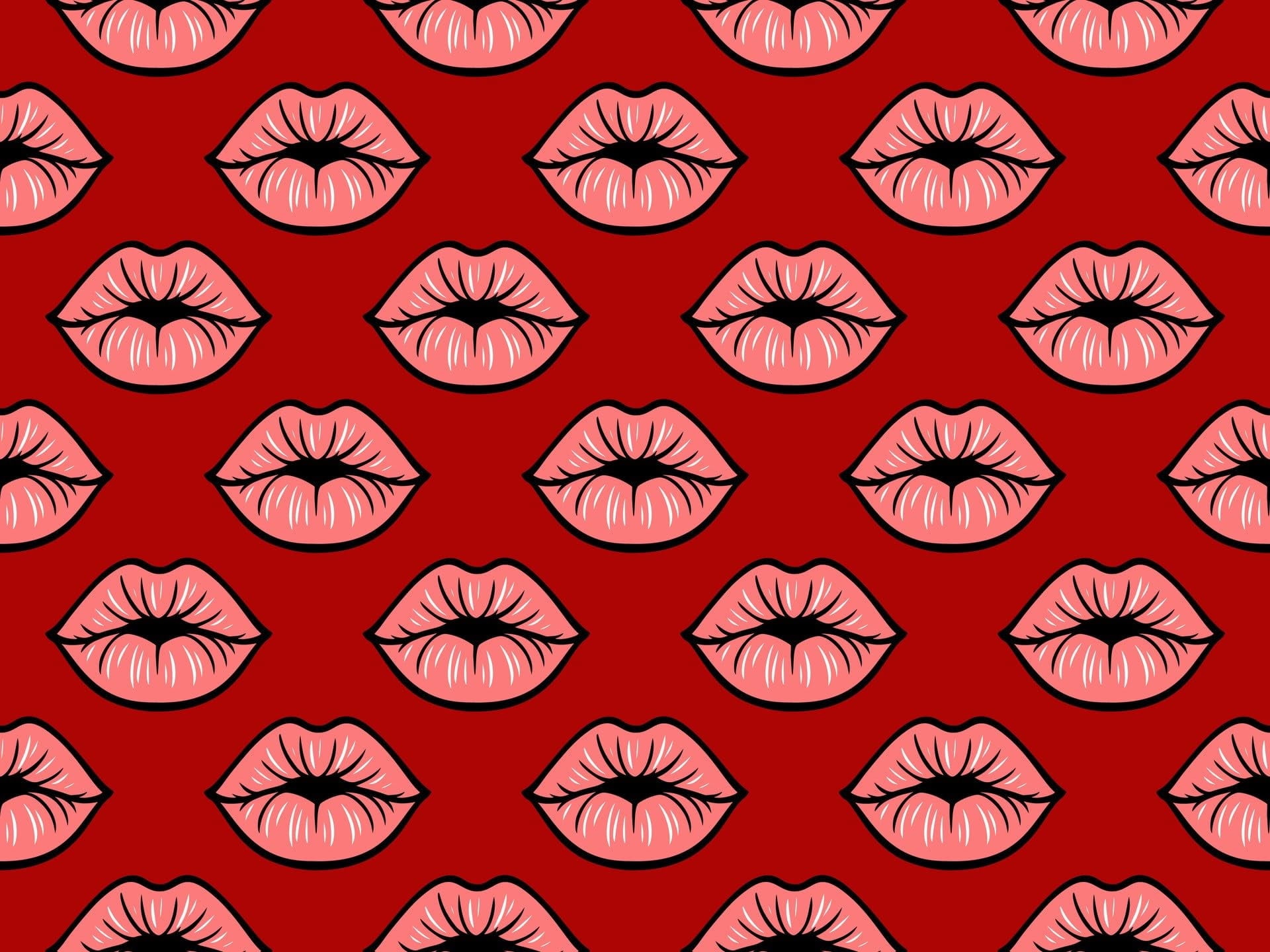 Pink Kissy Lips With Red Background Pattern Edible Image Photo Cake ...