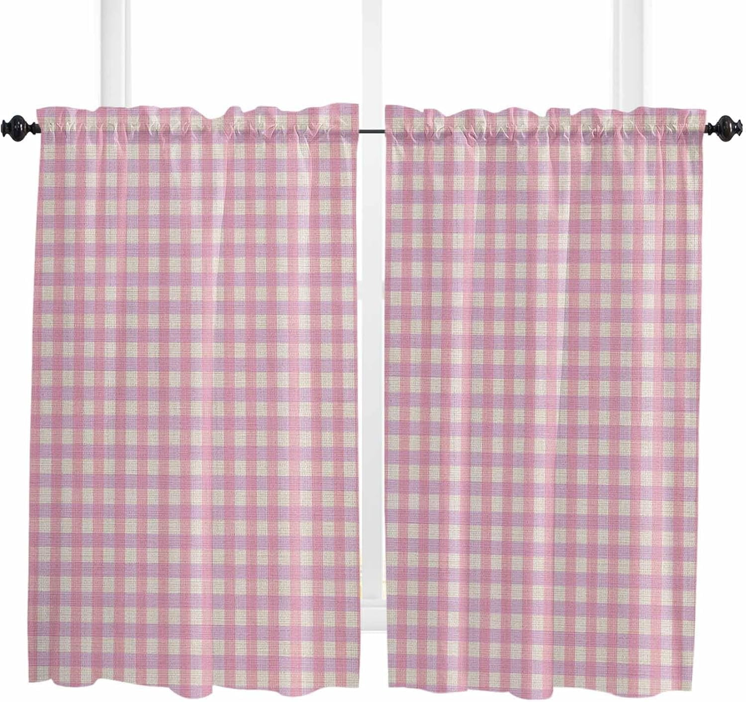 Pink Kitchen Curtain 39 Inch Length Small Short Cafe Tiers Curtains ...