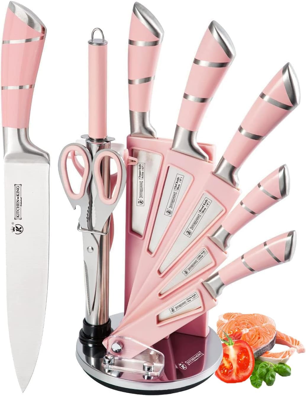 Pink Kitchen Knife Set,9-Piece Chef Knife Sets, Non-stick Coated ...