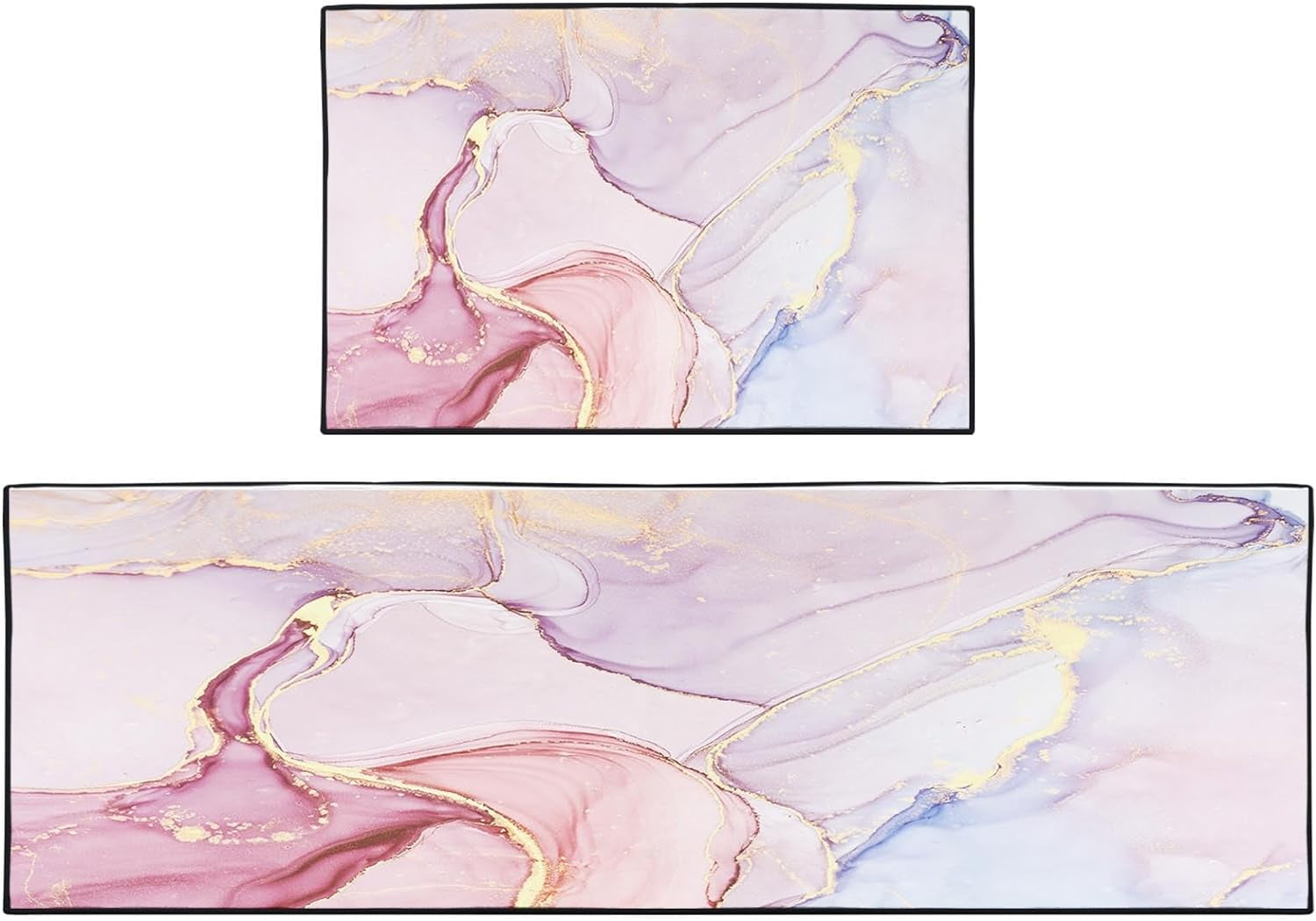 Pink Kitchen Mat Marble Kitchen Rugs Sets of 2, Washable Non-Slip ...