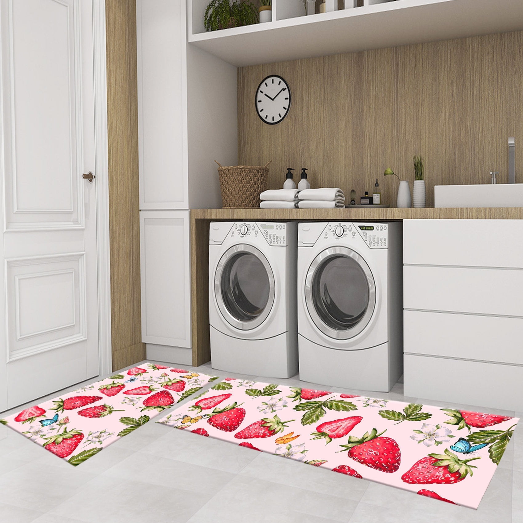 Pink Kitchen Rugs and Mats, Strawberry Butterfly Mats for Floor Anti ...