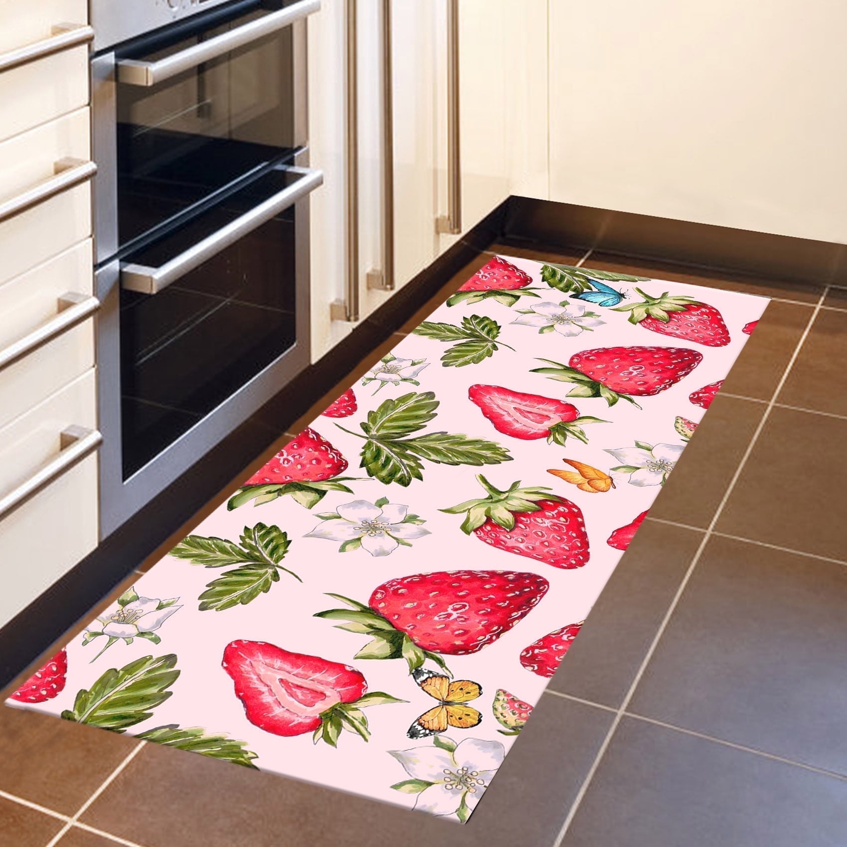 Pink Kitchen Rugs and Mats, Strawberry Butterfly Mats for Floor Non ...