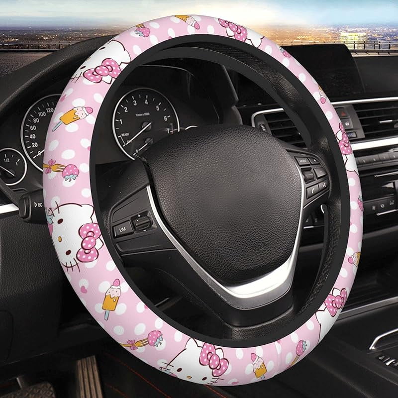Pink Kitty Cat Car Accessories Cute Kawaii Steering Wheel Cover Women ...